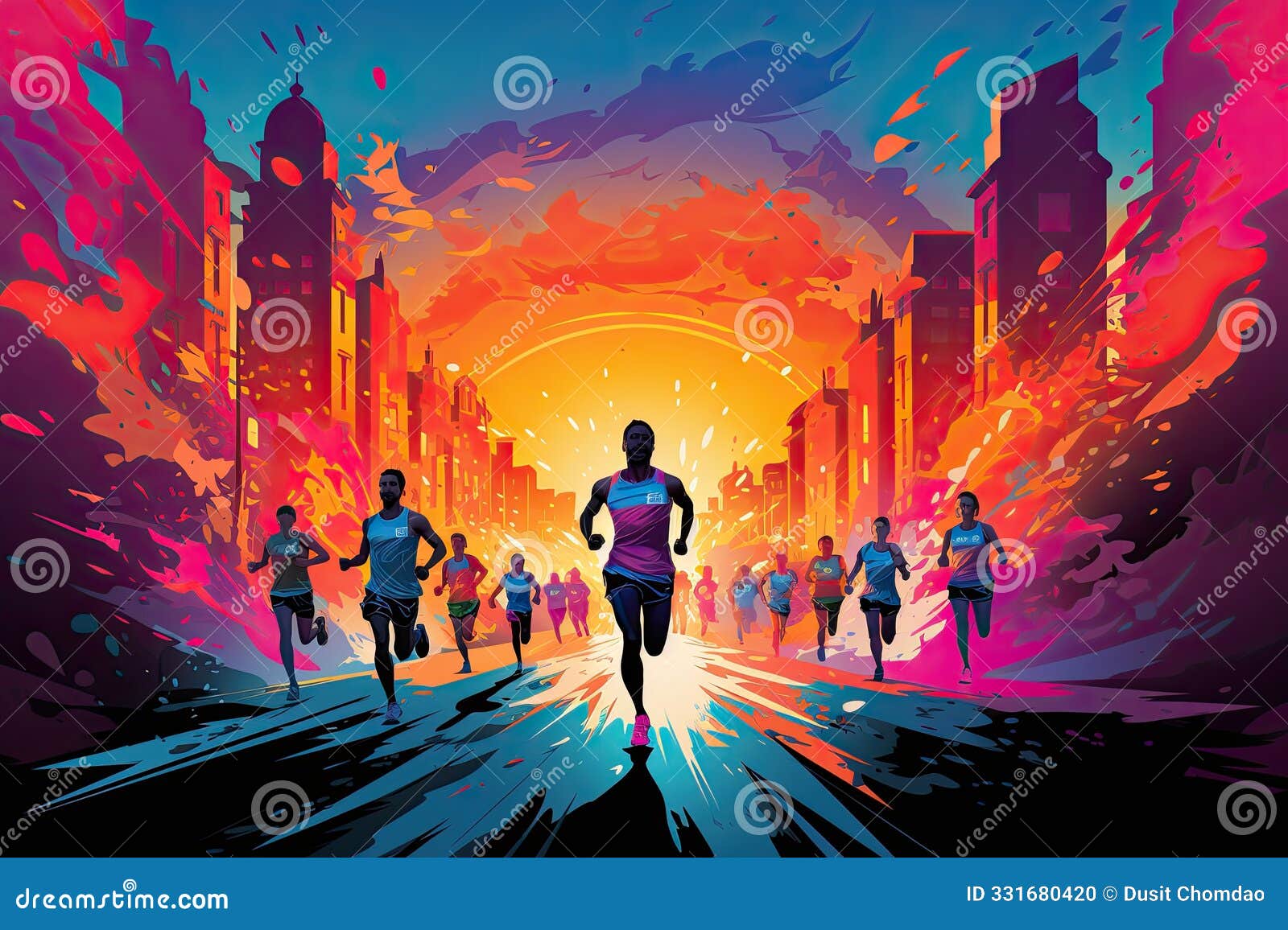 Advertising of Marathon Poster Illustrated with a Group of Runners in ...