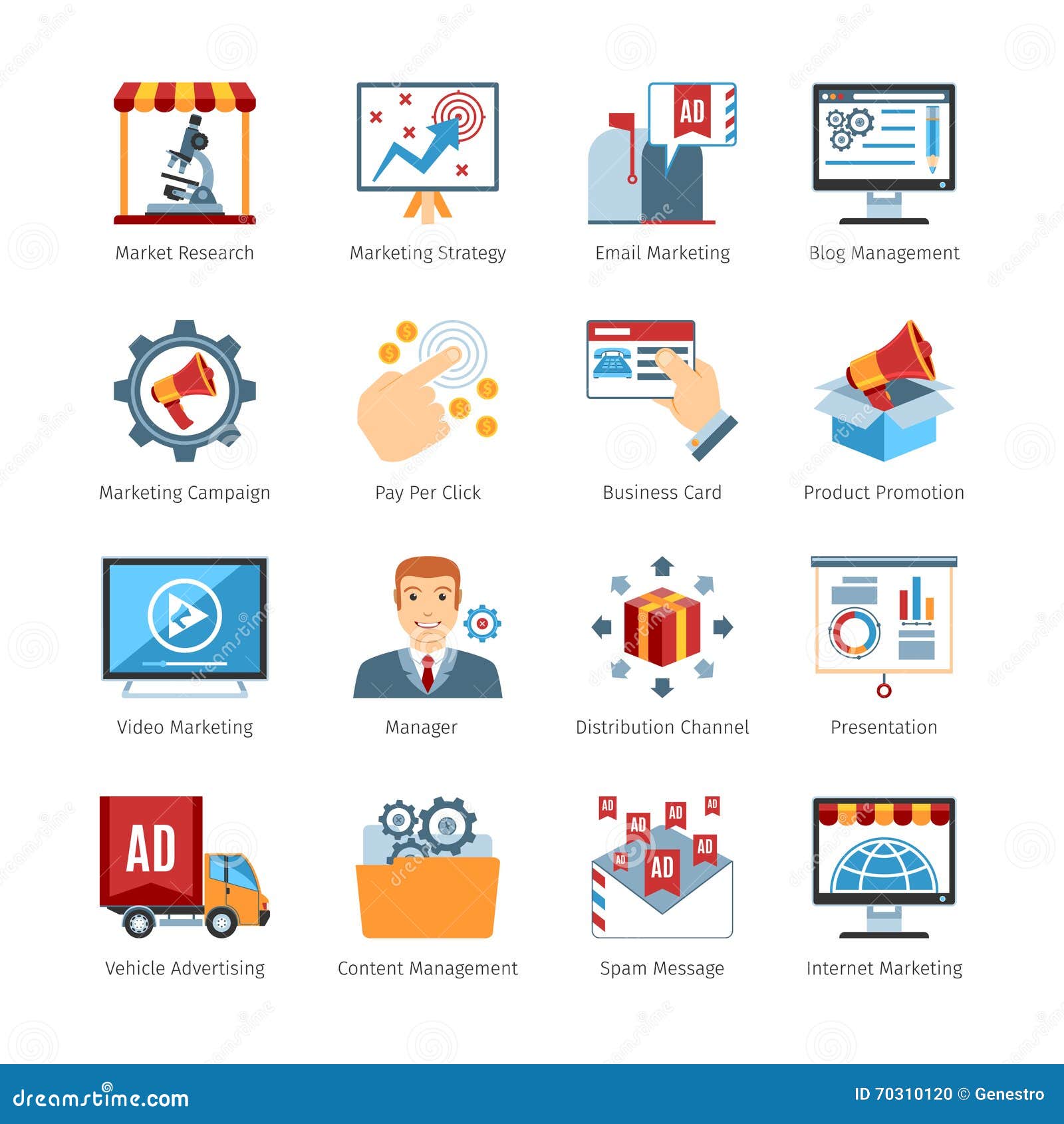 Advertising Media Flat Design Icons Stock Vector - Illustration of ...