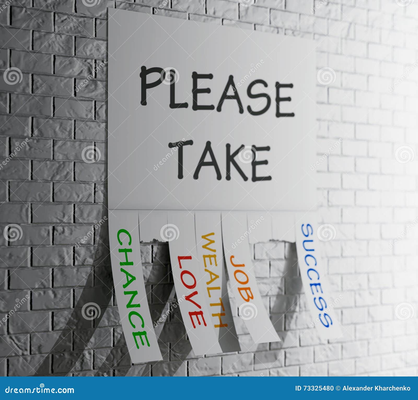 Advertising Papers with Cut Slips and Please Take Sign. 3d Rendering ...