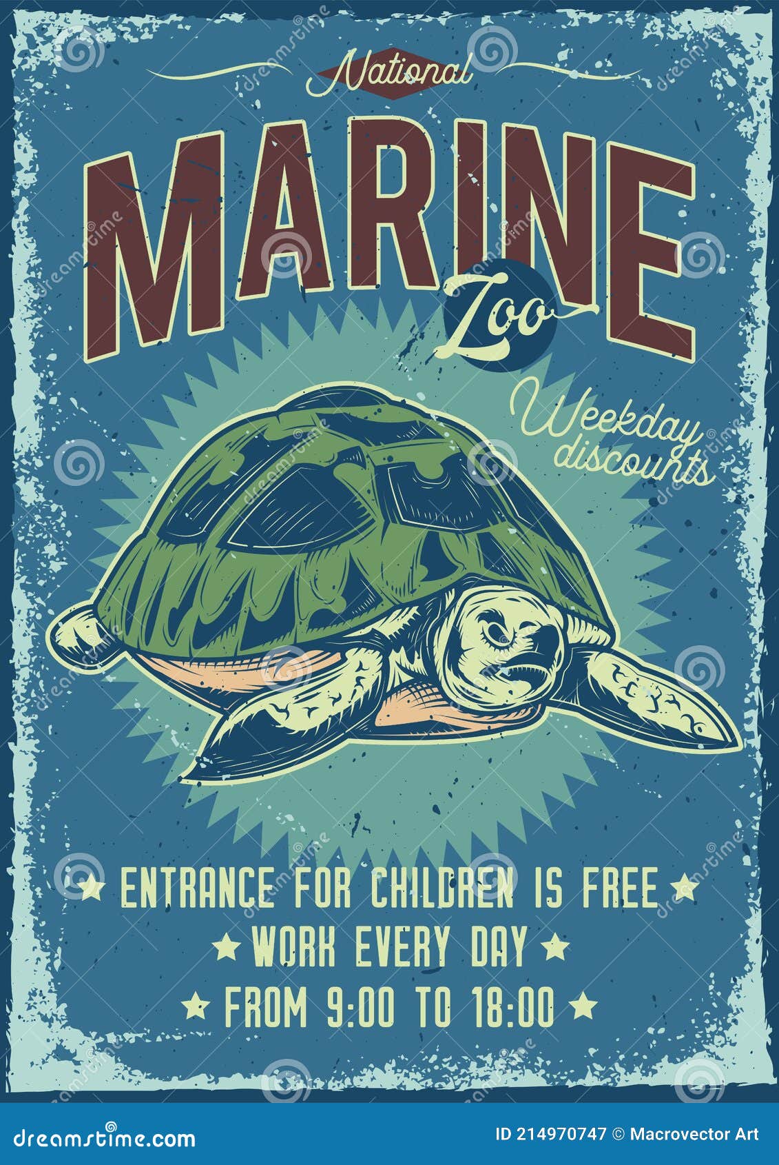 Advertising Poster Design with Illustration of a Turtle with on Vintage ...