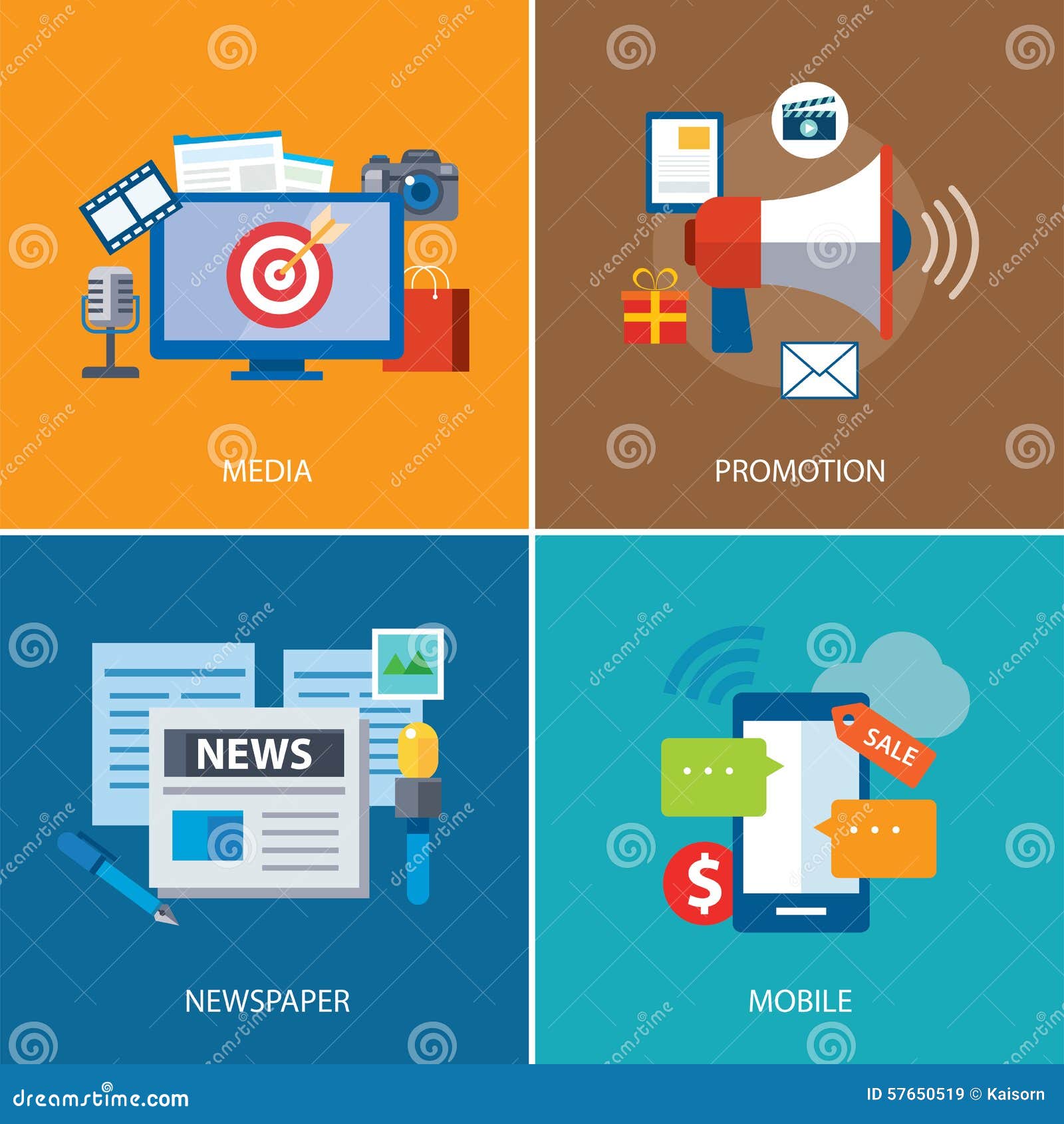 Advertising and Promotion Flat Icon Design Stock Vector - Illustration ...