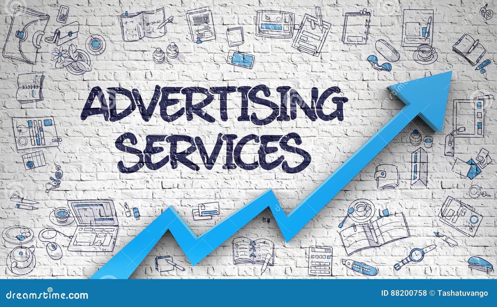 Advertising Services Drawn on White Brick Wall. Stock Photo - Image of ...