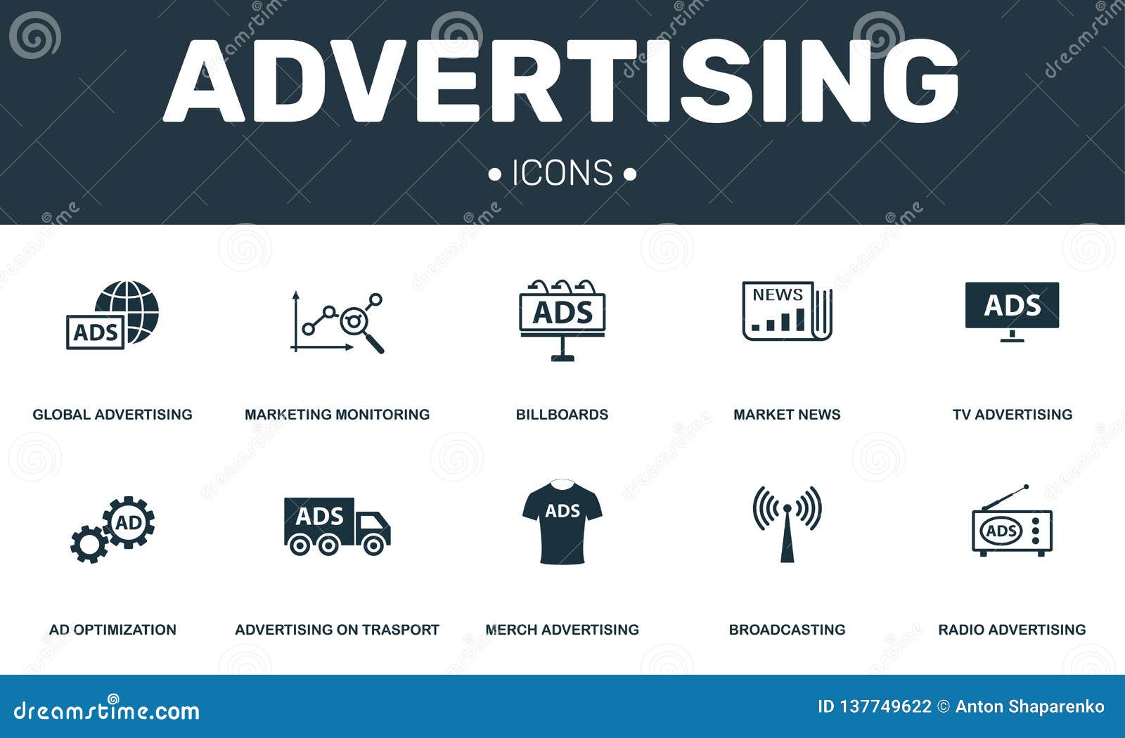 Advertising Set Icons Collection. Includes Simple Elements Such As ...