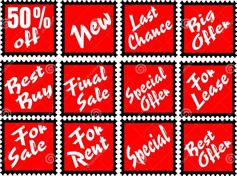 Advertising stamps stock vector. Illustration of letter - 4465643