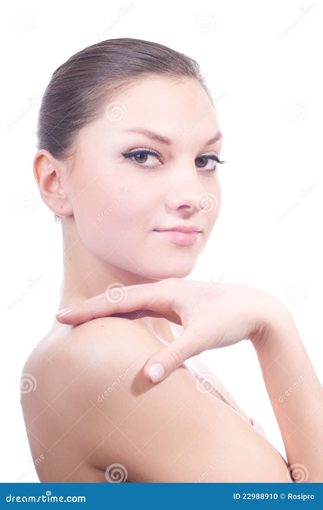 Advertising Woman with Hand on Shoulder Isolated Stock Photo - Image of ...