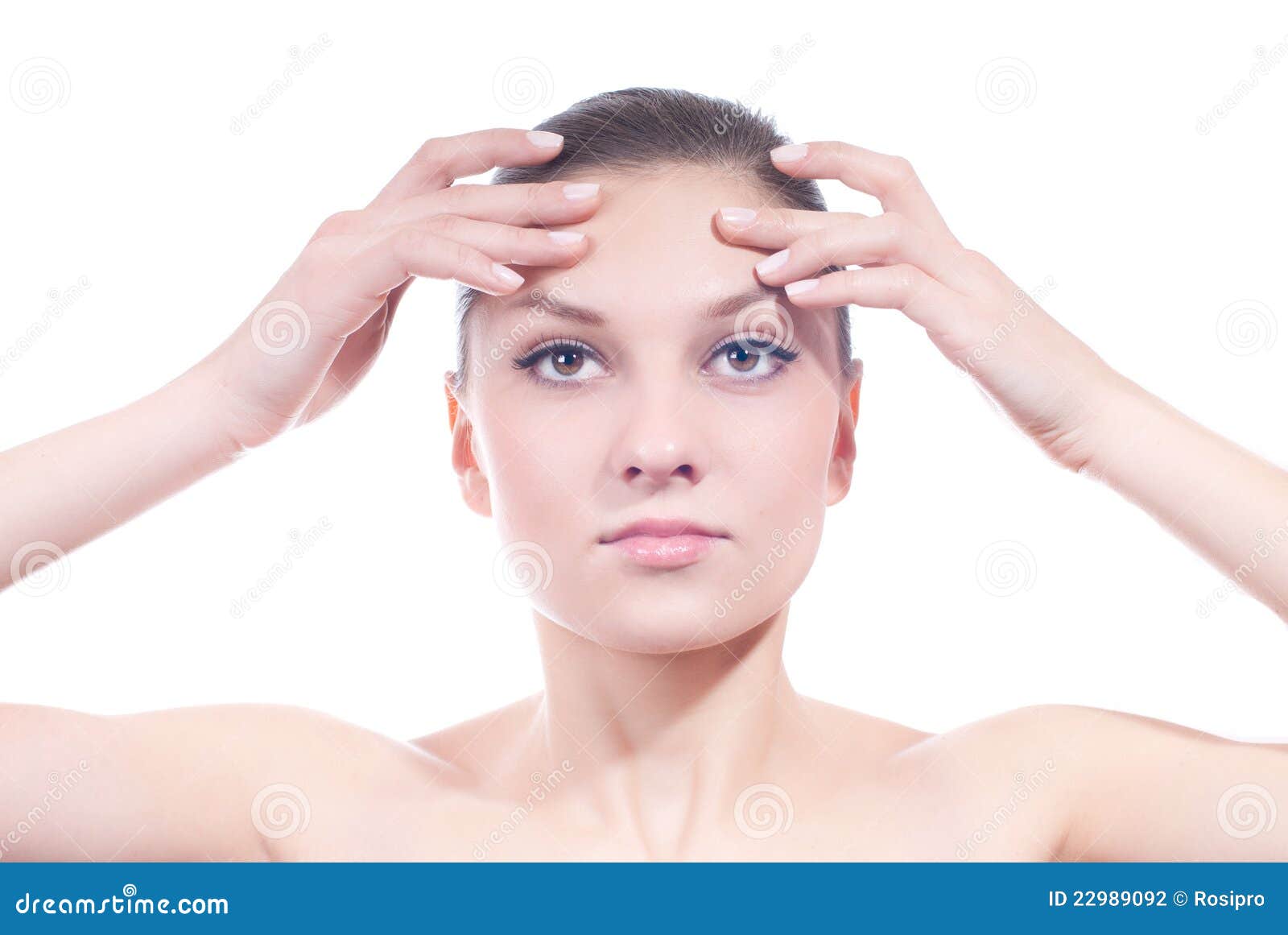 Advertising Woman with Hands on Forehead Isolated Stock Photo - Image ...