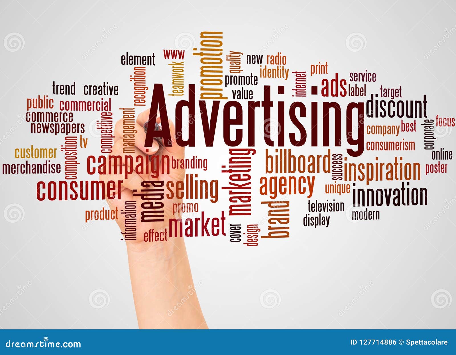 Advertising Word Cloud and Hand with Marker Concept Stock Illustration ...