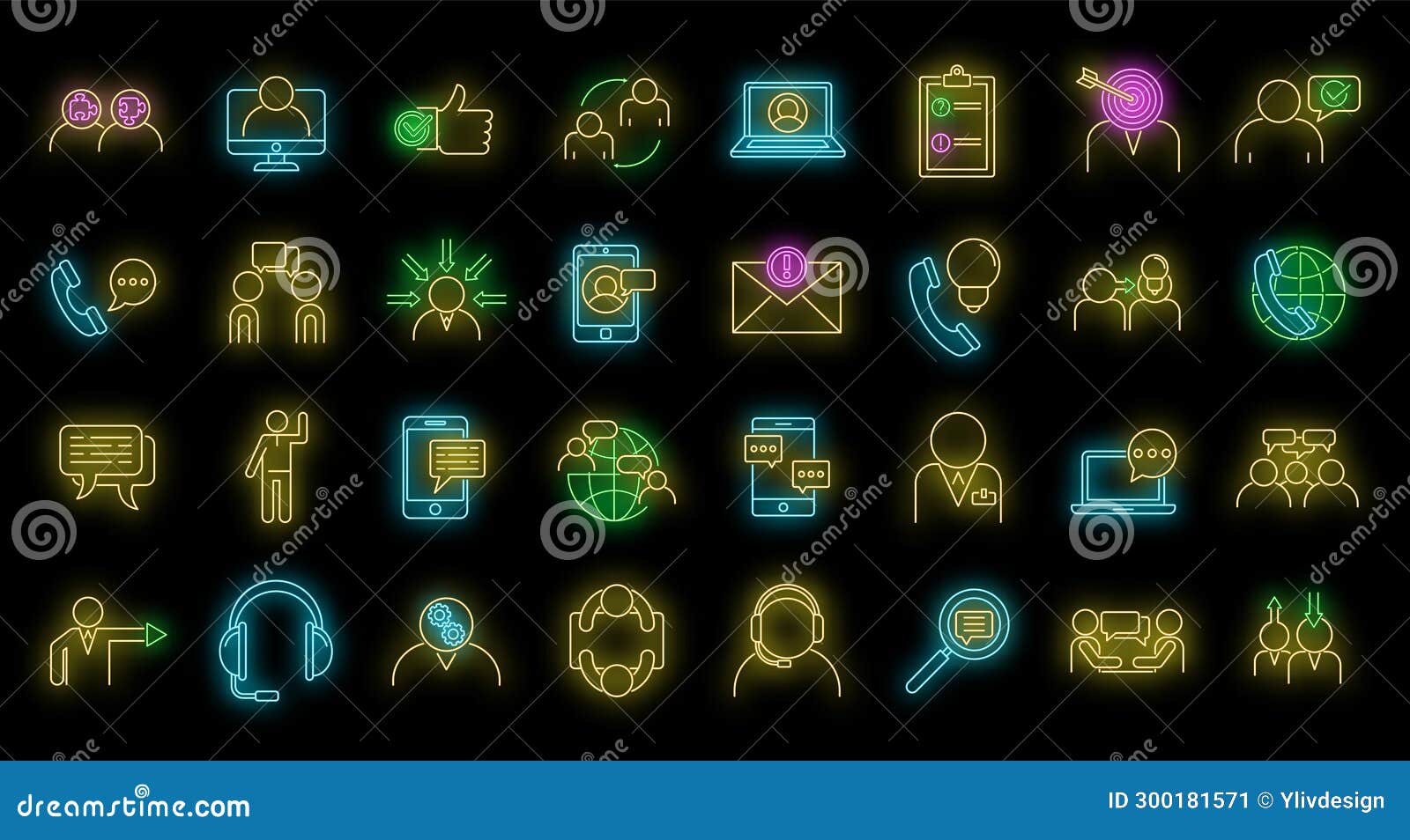 Advice Communication Icons Set Vector Neon Stock Vector - Illustration ...