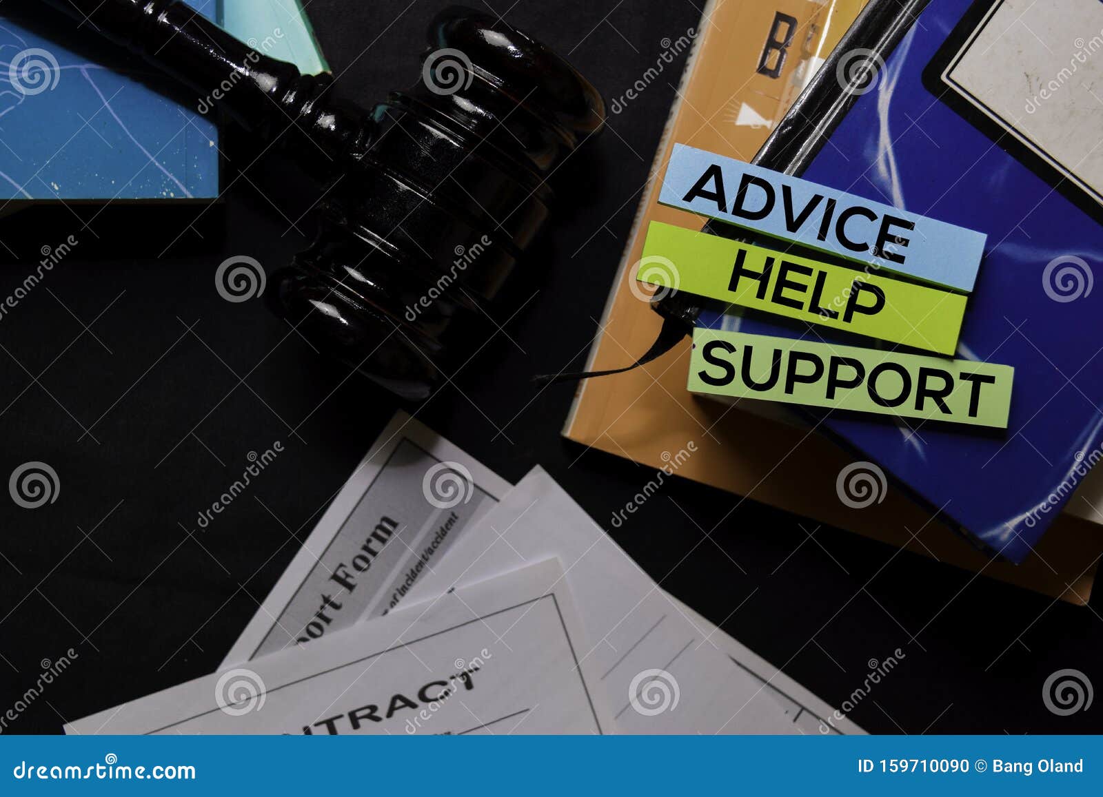 Advice, Help, Support on Sticky Notes and Gavel Isolated on Office Desk ...