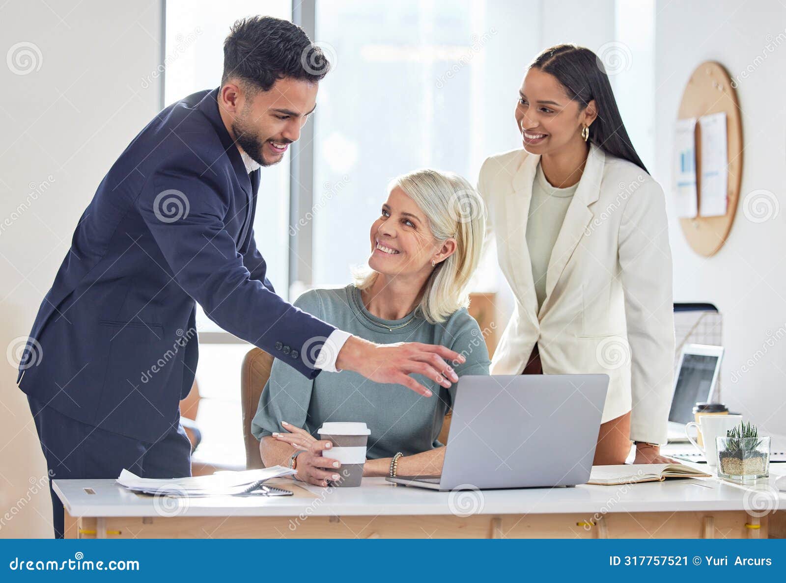 Advice, Help and Teamwork with Business People at Laptop for Project ...