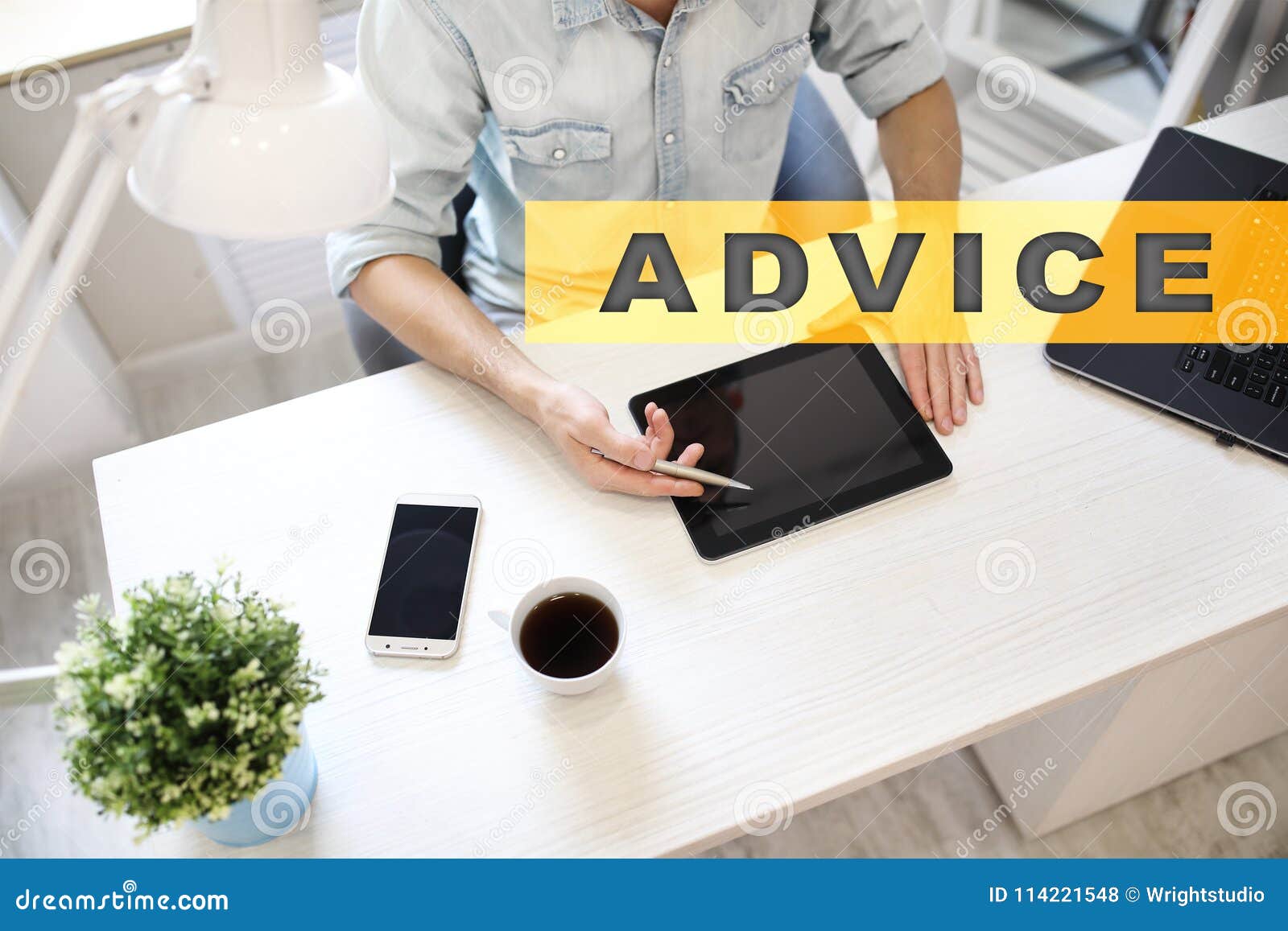 Advice Text on Virtual Screen. Business Technology and Internet Concept ...