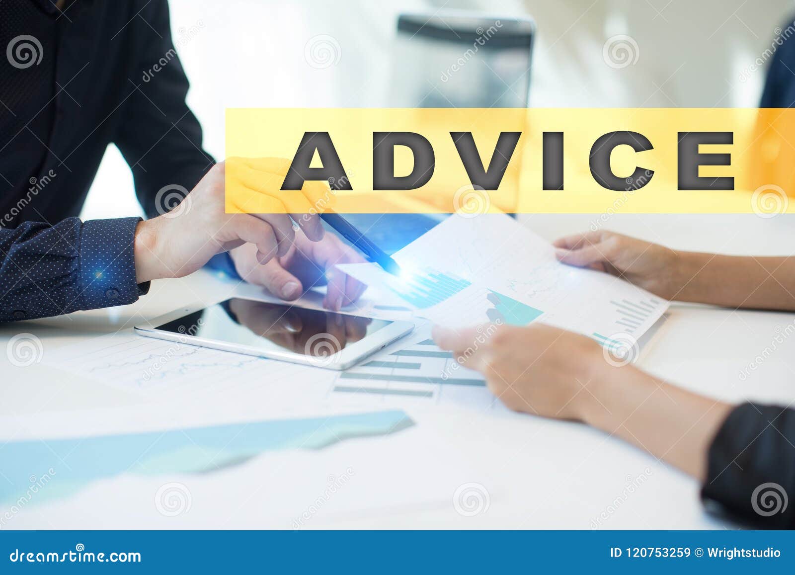 Advice Text on Virtual Screen. Business Technology and Internet Concept ...