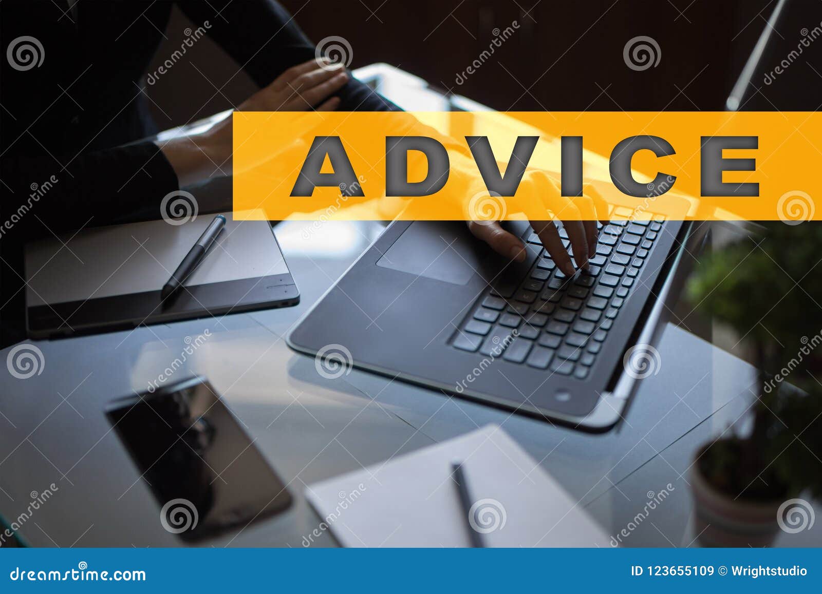 Advice Text on Virtual Screen. Business Technology and Internet Concept ...