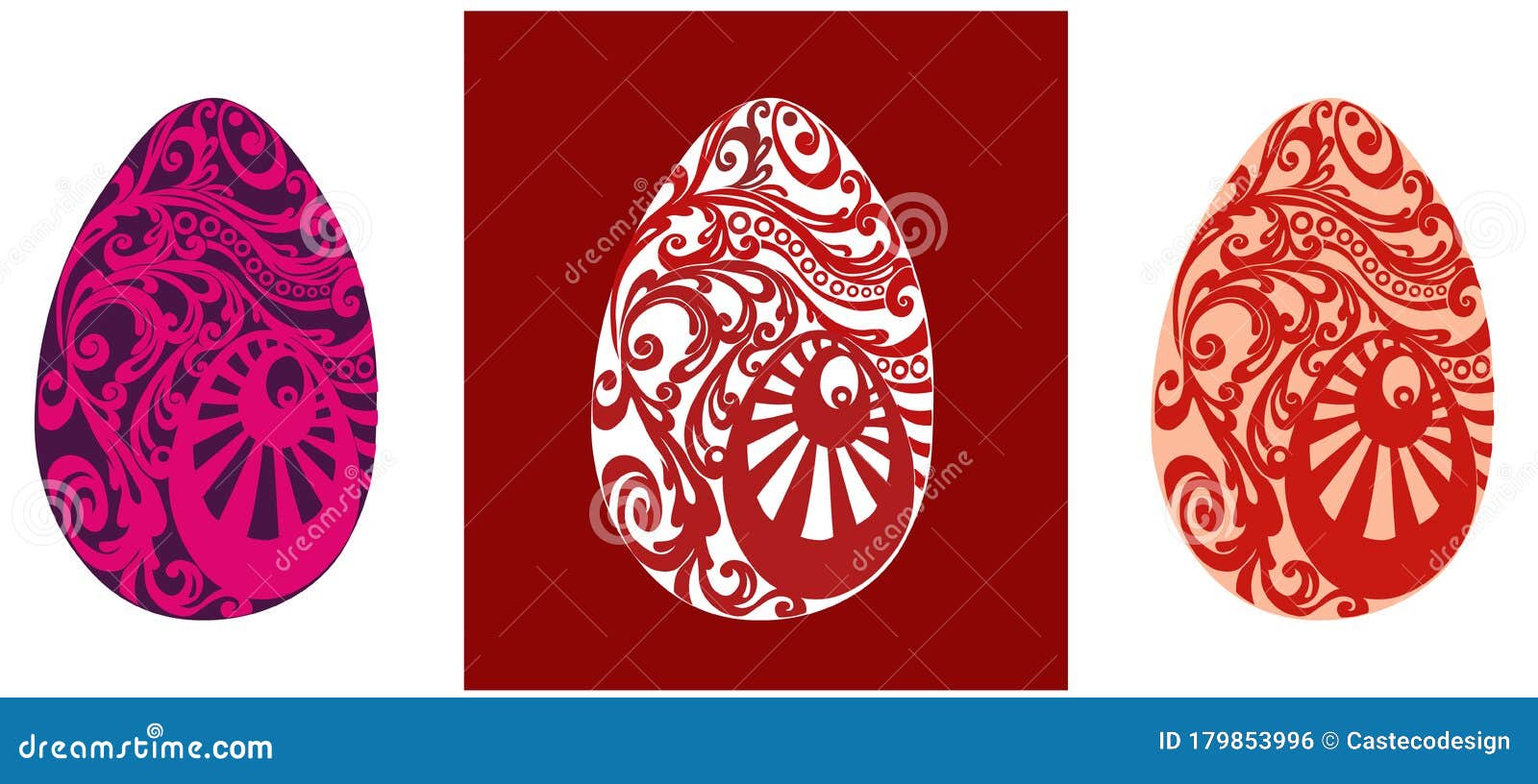 AEaster Eggs with Red and Pink Oriental Ornaments. Vectors Stock Vector ...