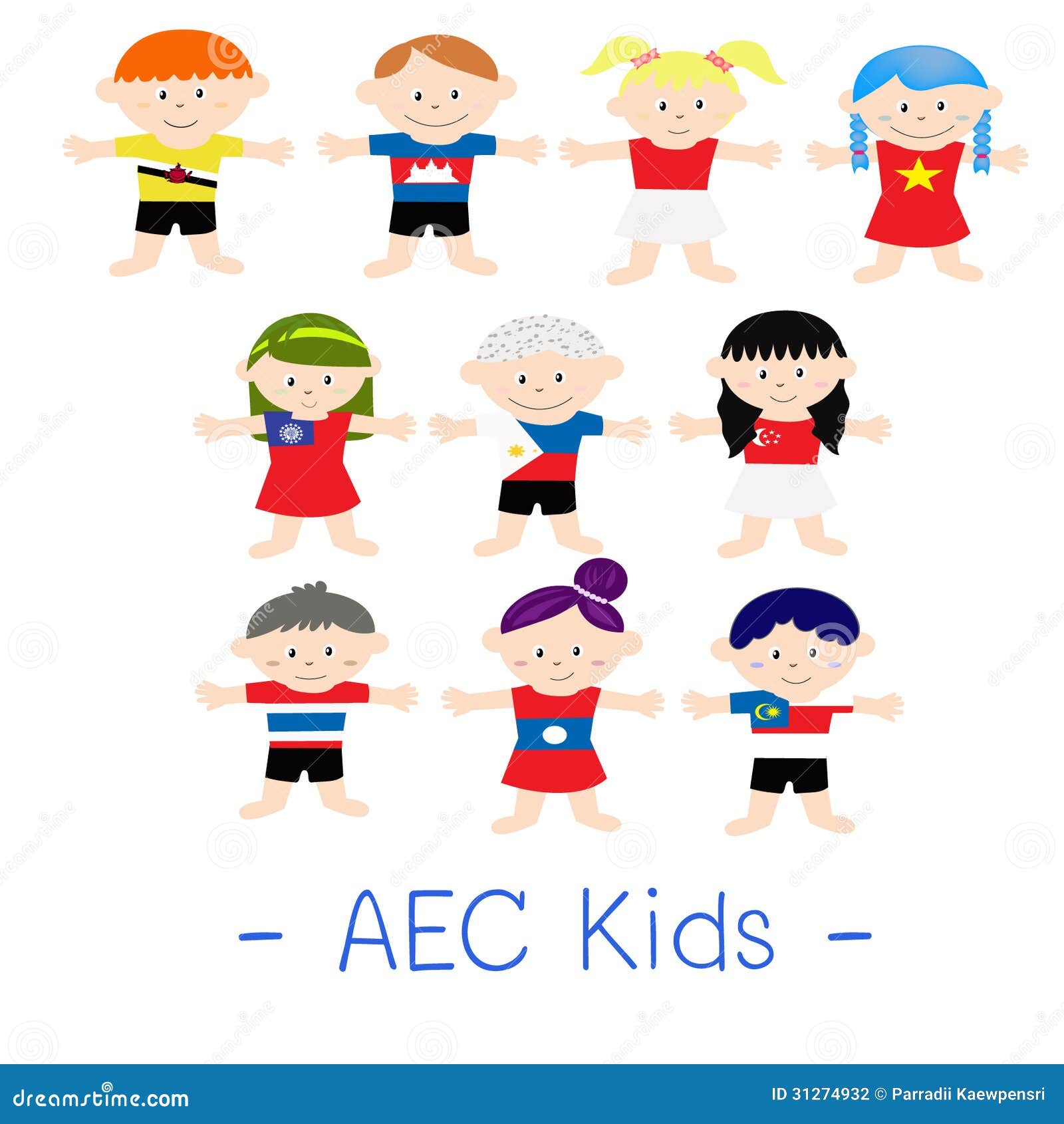 AEC Asian Kids stock vector. Image of asean, countries - 31274932