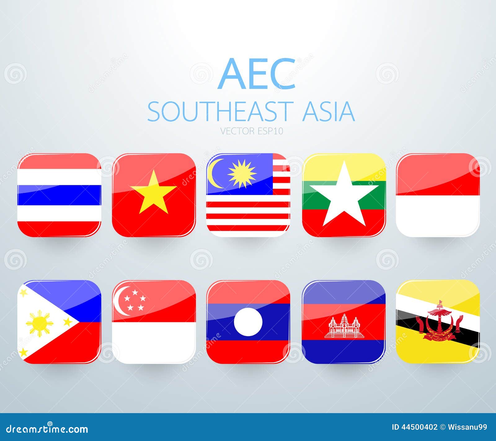 AEC Southeast Asia Flag Icon. Stock Vector - Illustration of contact ...