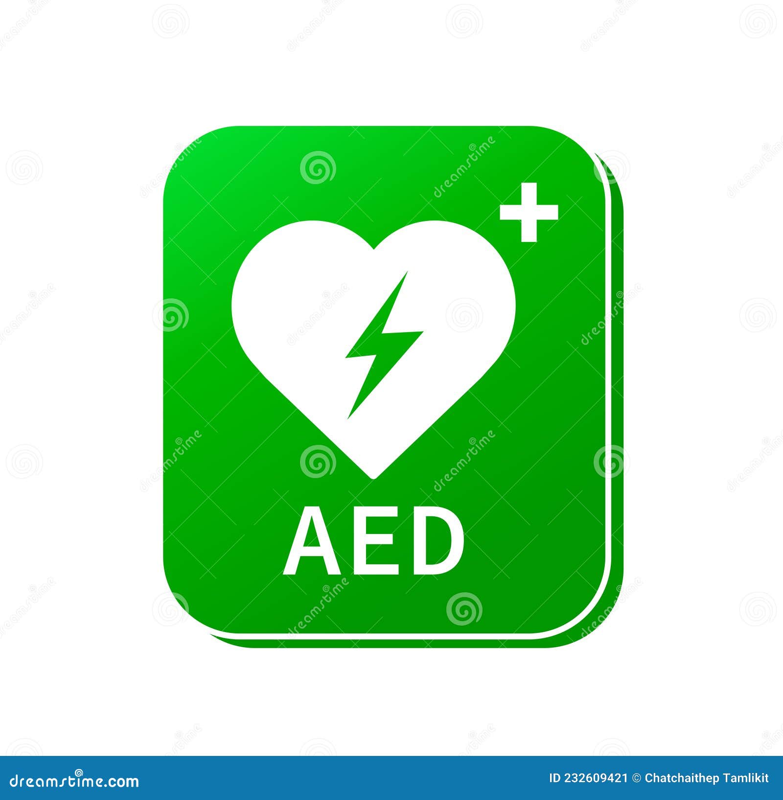 AED Green Button. Emergency Defibrillator Sign. Automated External ...