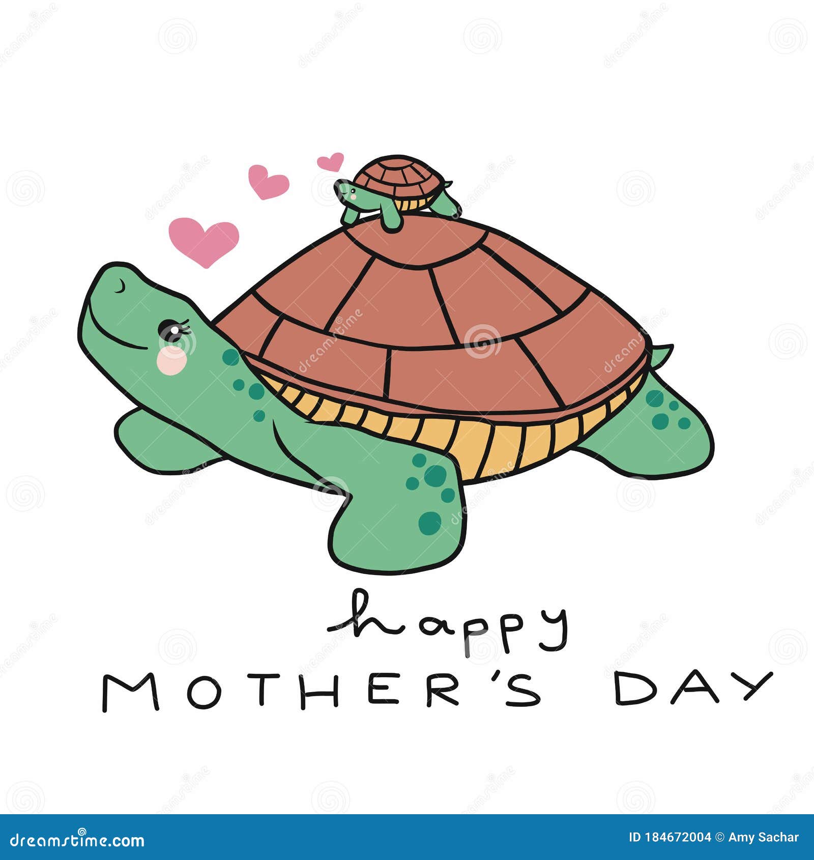 Mommy Turtle and Baby Cartoon, Happy Mother`s Day Illustration Stock ...