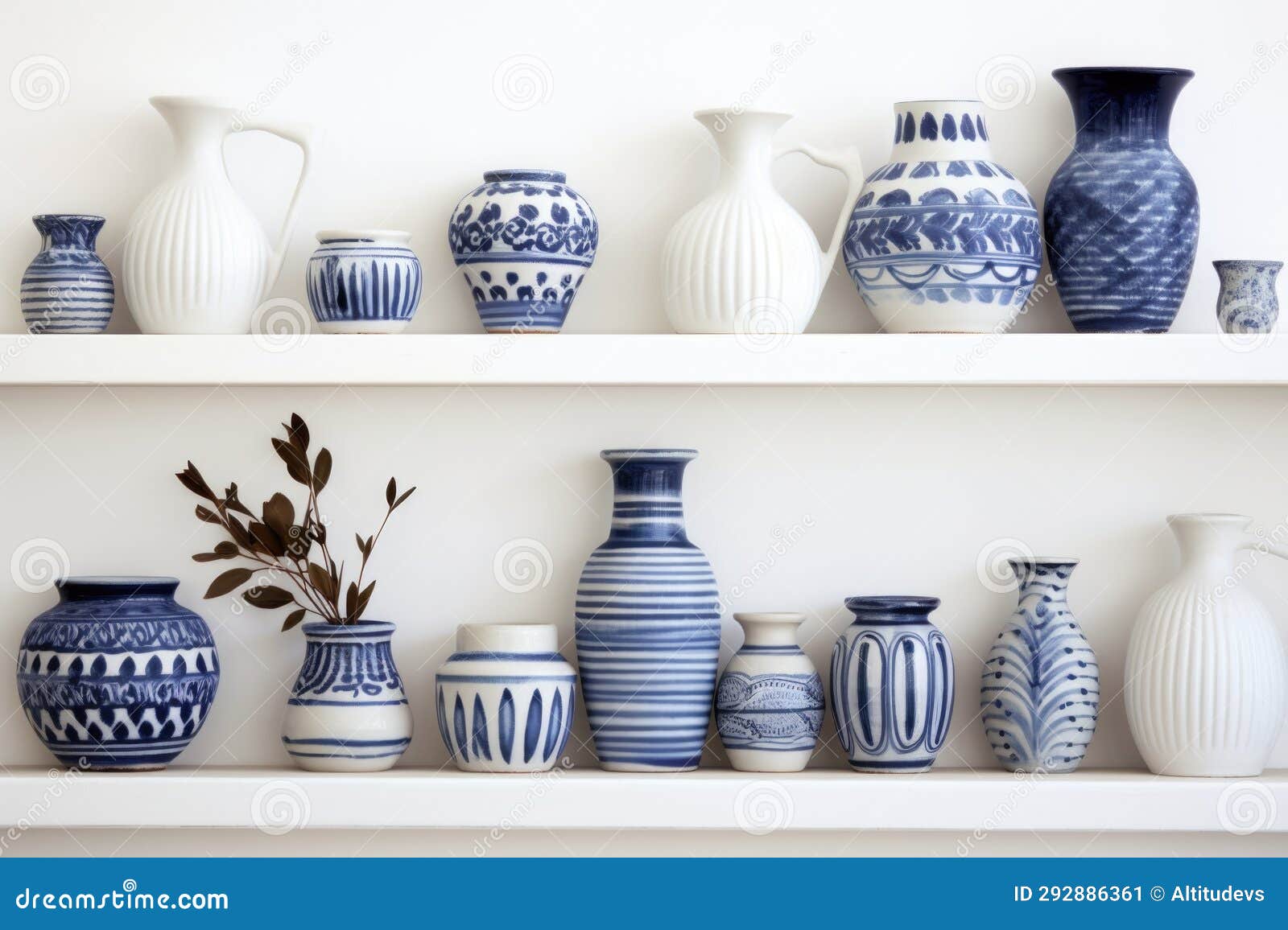 Aegean Greek Pottery on a White Shelf Stock Image - Image of antique ...