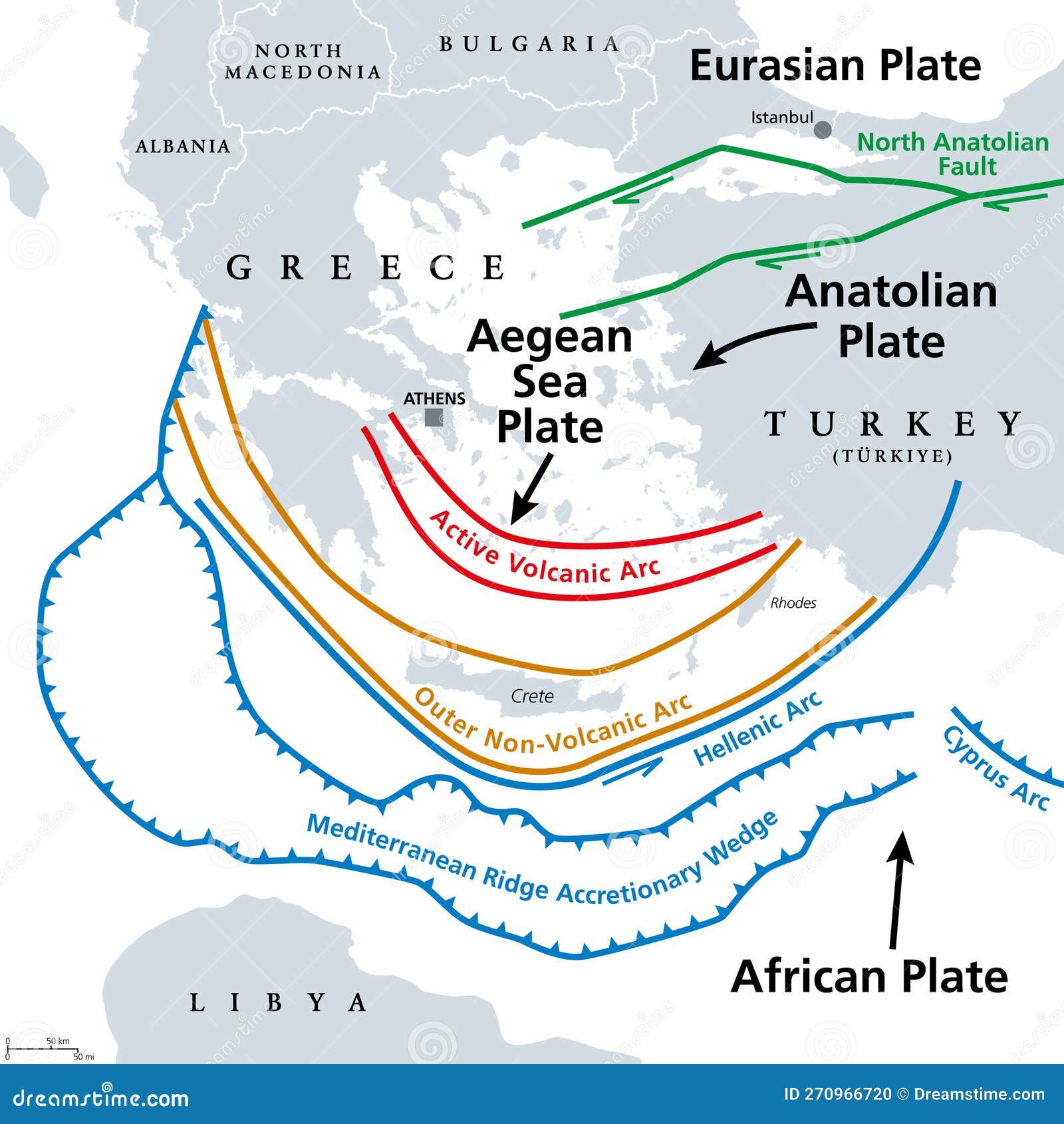 Aegean Sea Plate, Also Known As Aegean Or Hellenic Plate, Tectonic Map ...