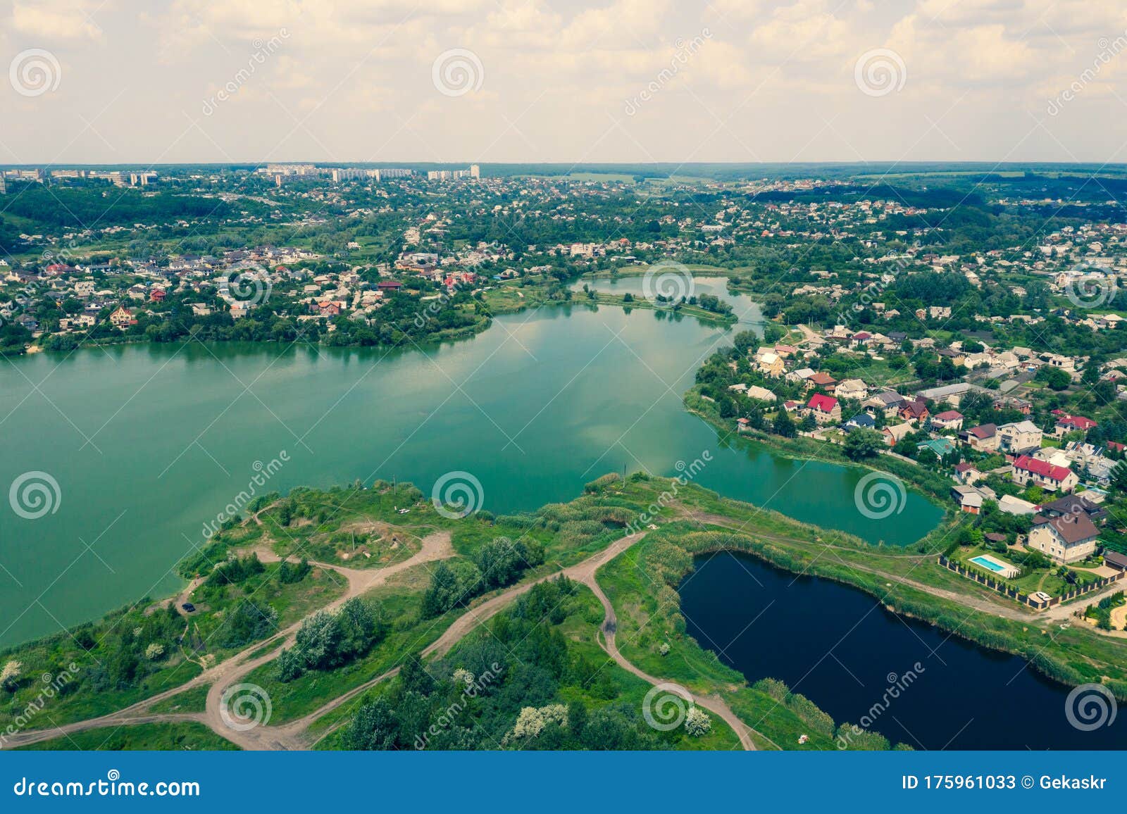 Aeirial View Village with Lake Stock Image - Image of rural, elevated ...