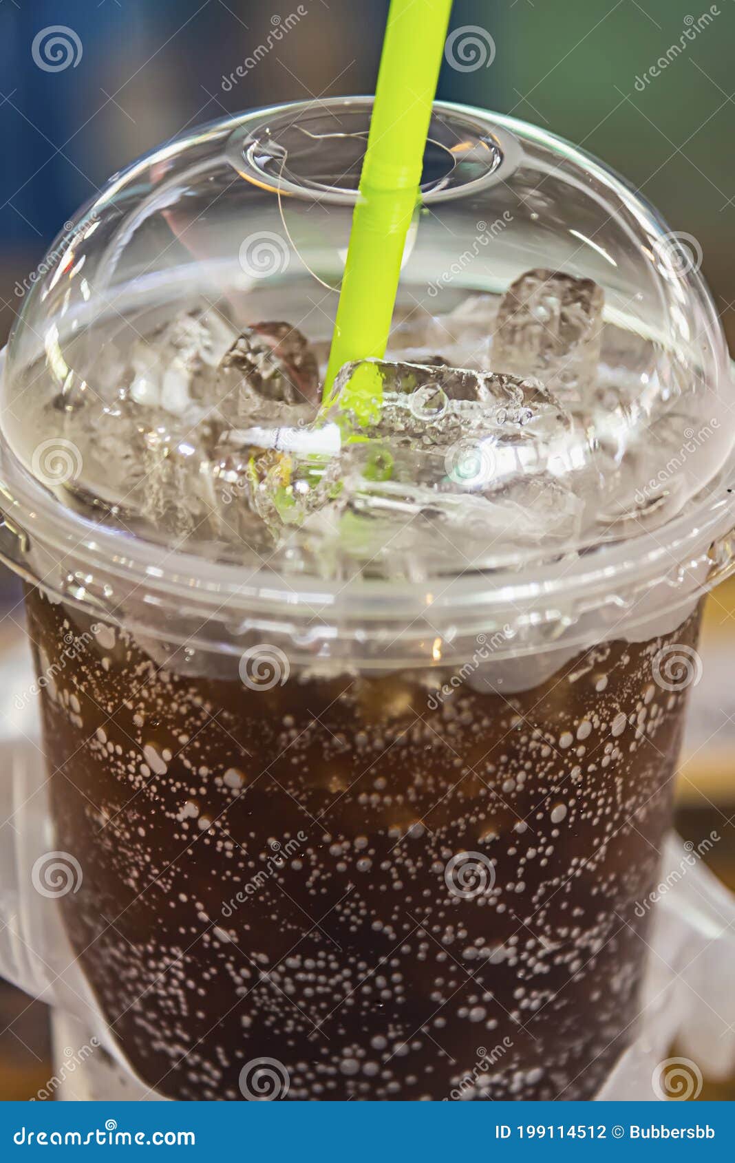 Aerated Soft Drink with Ice in Plastic Glass Stock Photo - Image of ...