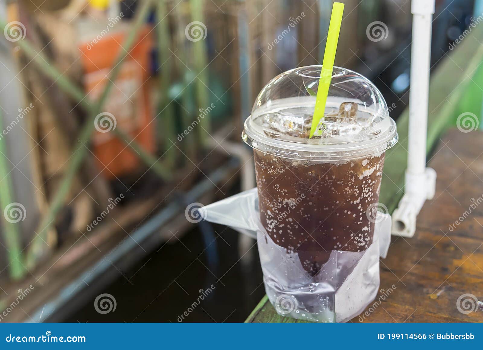Aerated Soft Drink with Ice in Plastic Glass Stock Photo - Image of ...