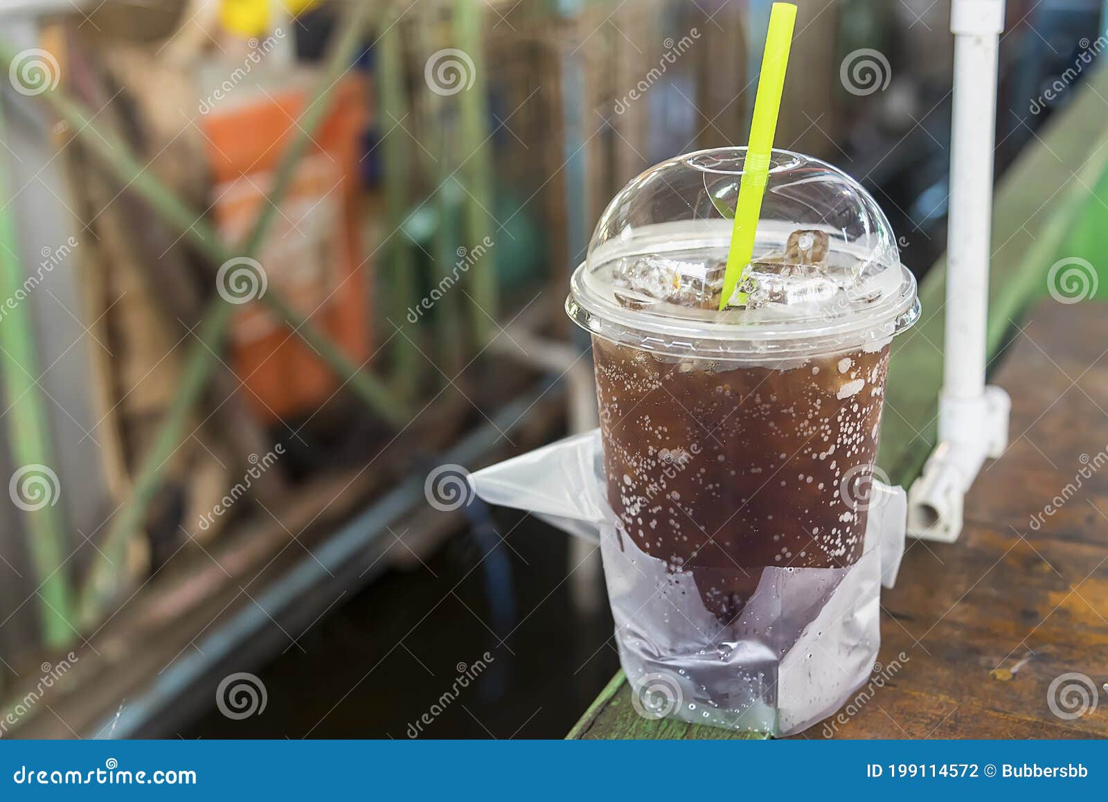 Aerated Soft Drink with Ice in Plastic Glass Stock Photo - Image of ...