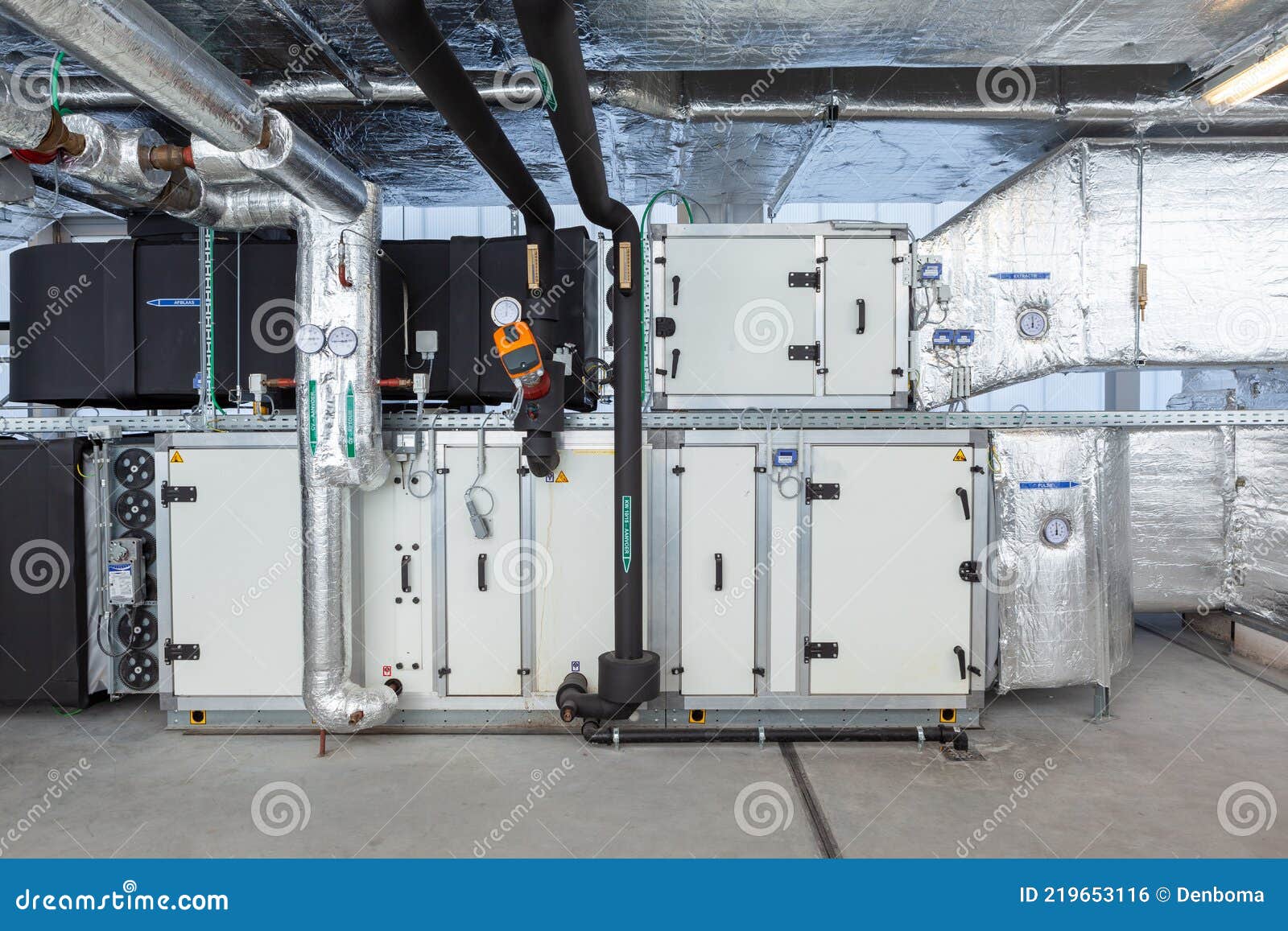 Aeration Pipes in a Technical Room Stock Photo - Image of metallic ...
