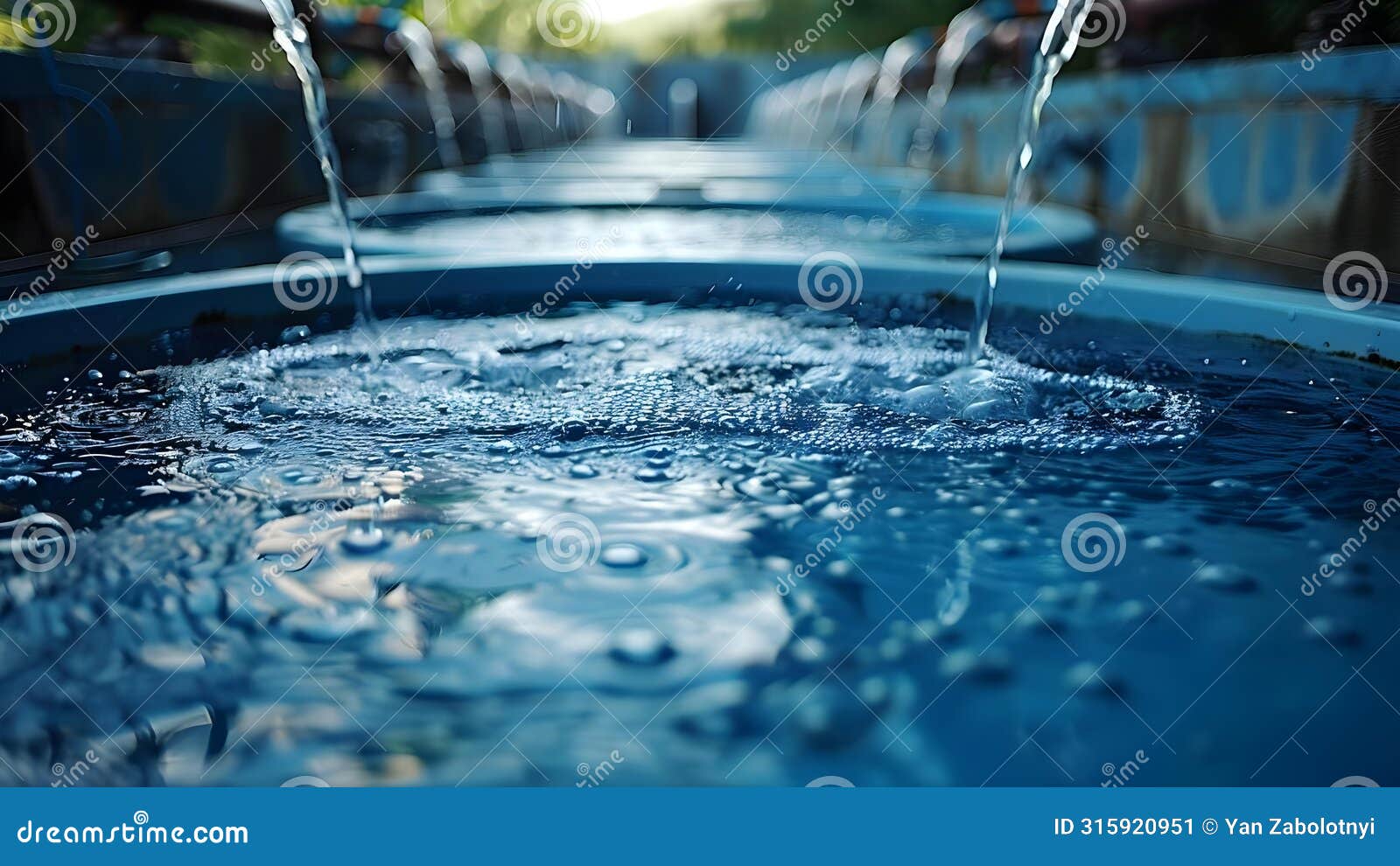 Aeration Process in Blue Water Treatment Tank Symbolizing Purification ...