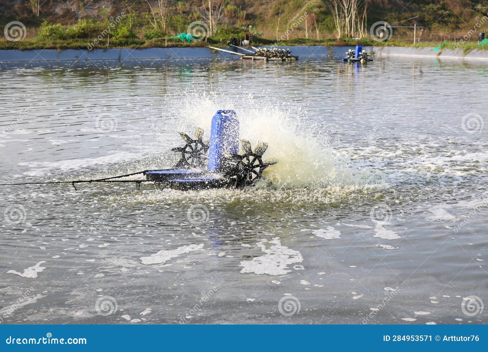 Aerator and Turbine Water in Fish Pool Stock Image - Image of ...