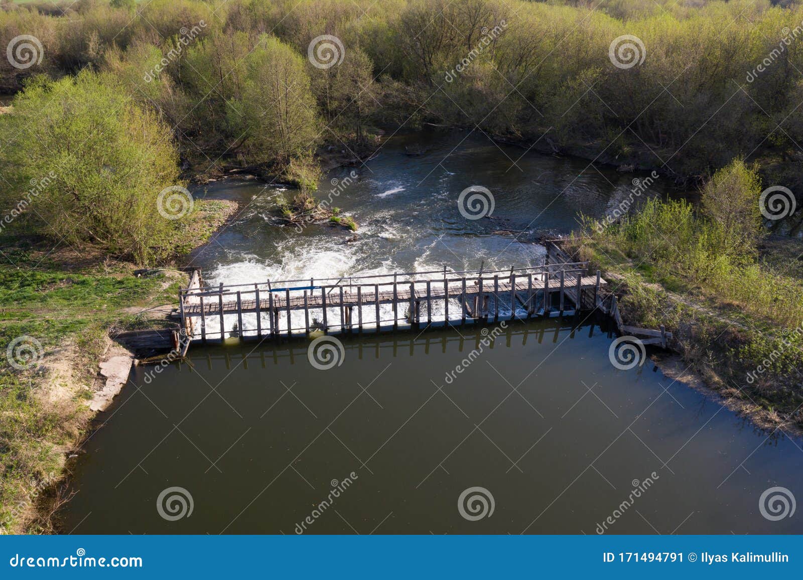 Aerial Above View of Dam on a Small River Stock Image - Image of view ...