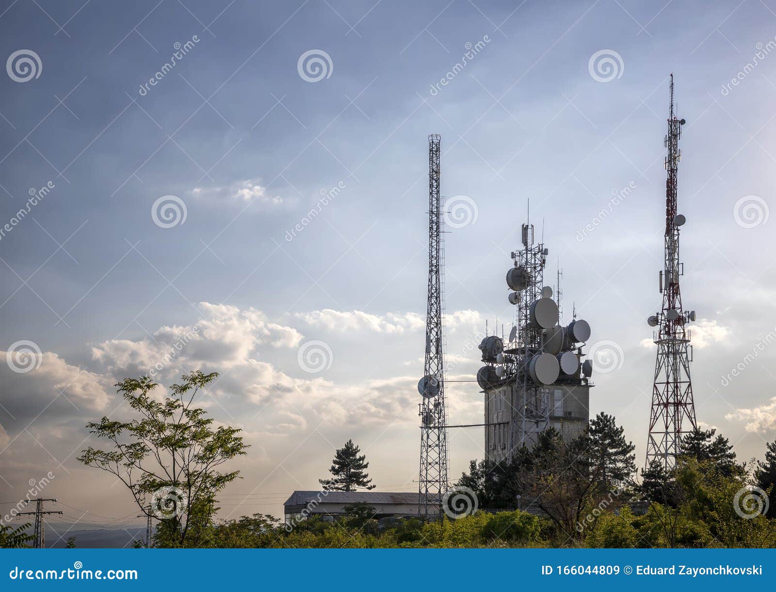 Mobile Communication Tower at Sunset Stock Image - Image of antenna ...