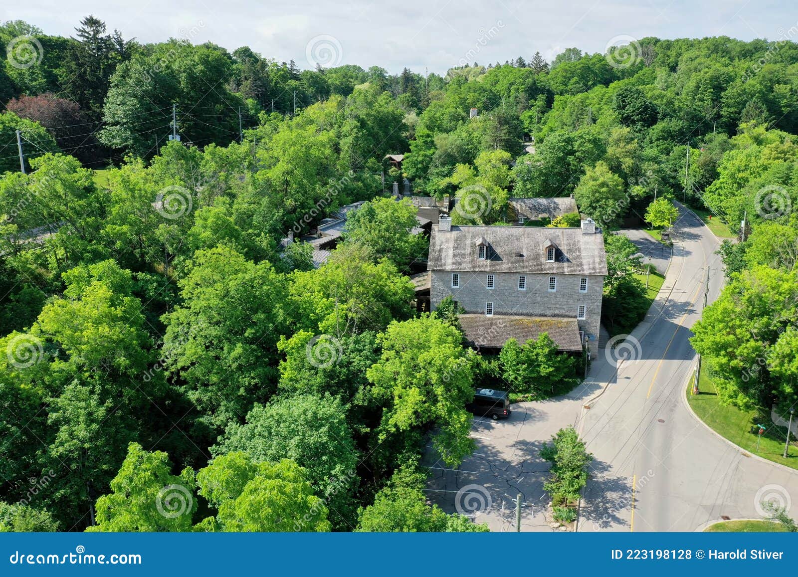 Aerial of the Ancaster Old Mill in Ancaster, Ontario, Canada Editorial ...