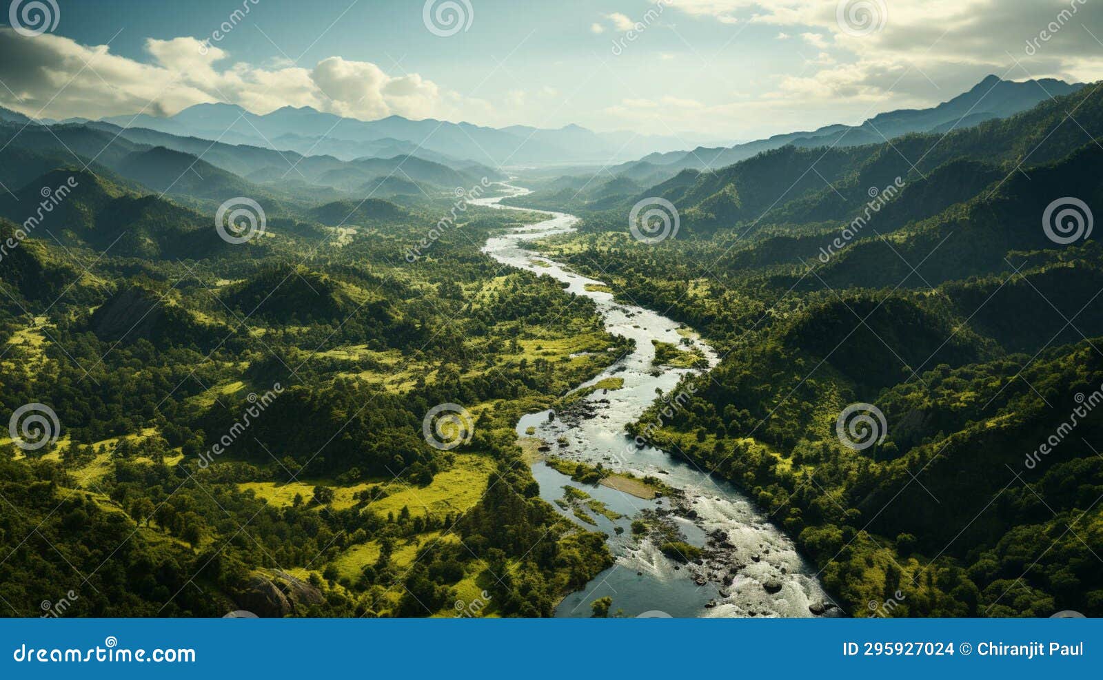 Aerial Beautiful Shot of a Long Run River through the Jungle Stock ...