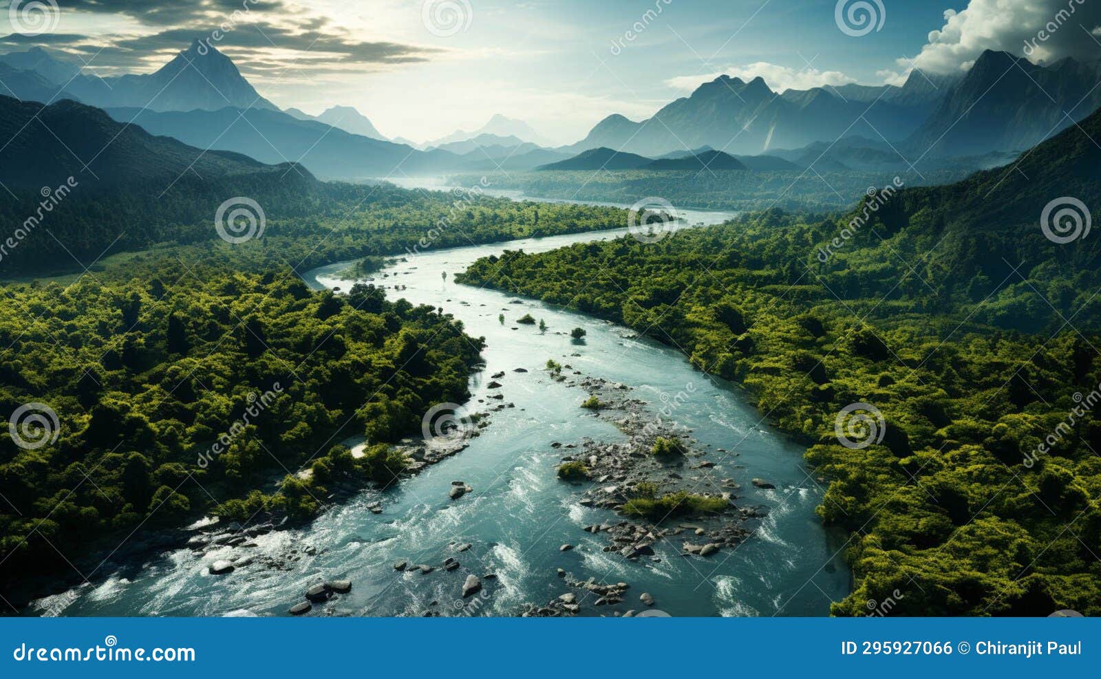 Aerial Beautiful Shot of a Long Run River through the Jungle Stock ...