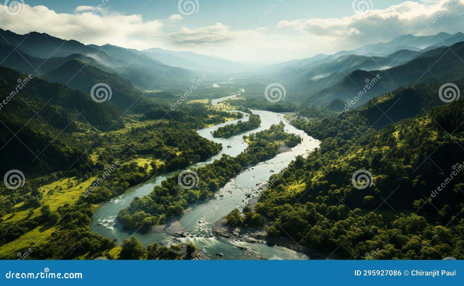 Aerial Beautiful Shot of a Long Run River through the Jungle Stock ...