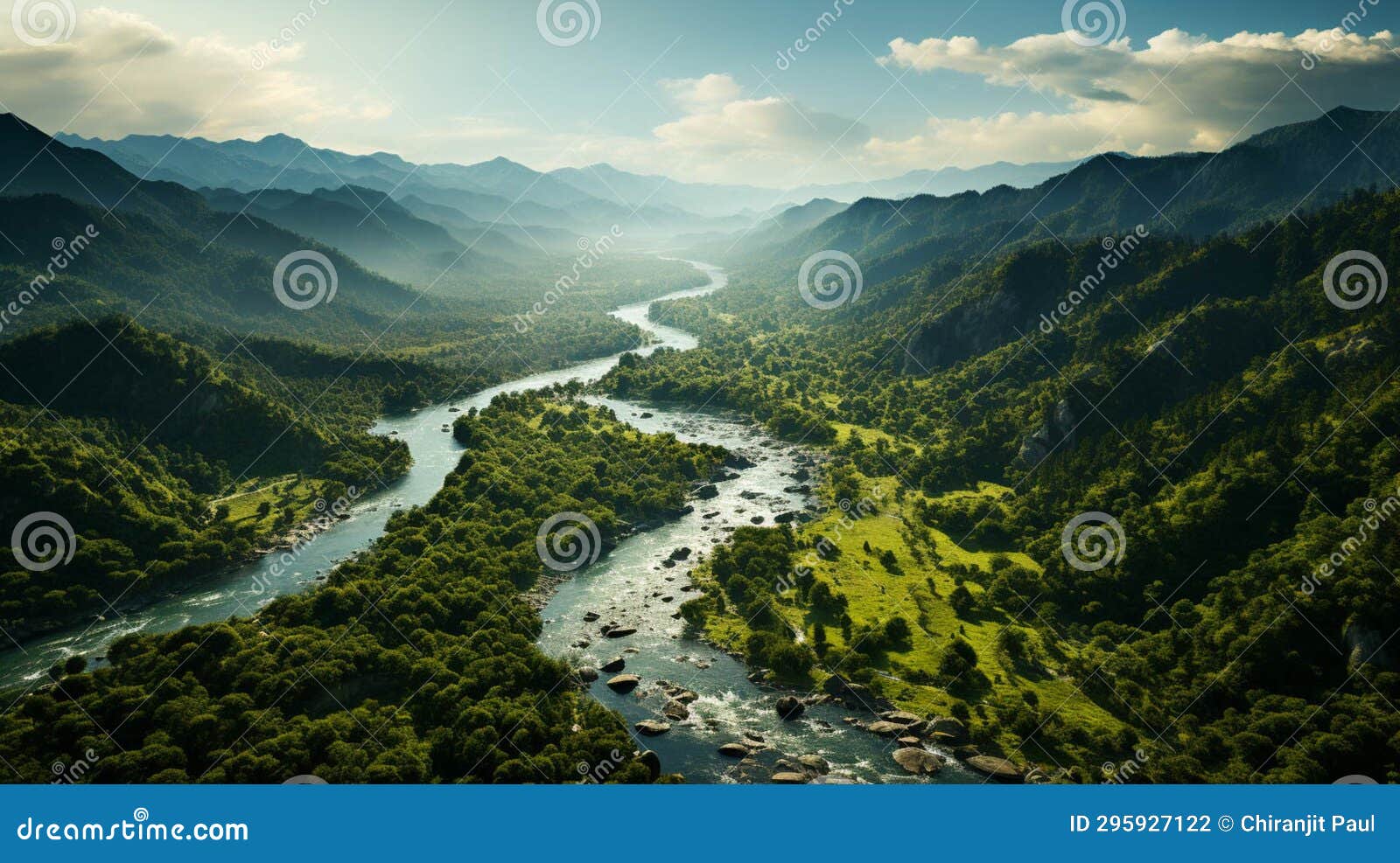 Aerial Beautiful Shot of a Long Run River through the Jungle Stock ...