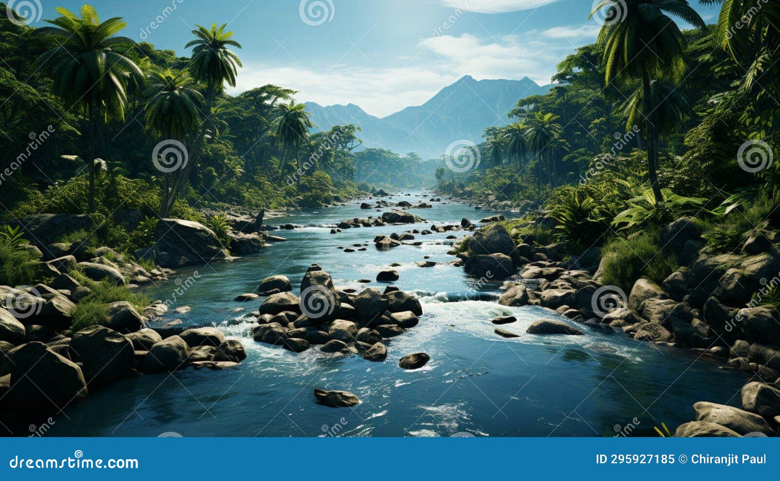 Aerial Beautiful Shot of a Long Run River through the Jungle Stock ...