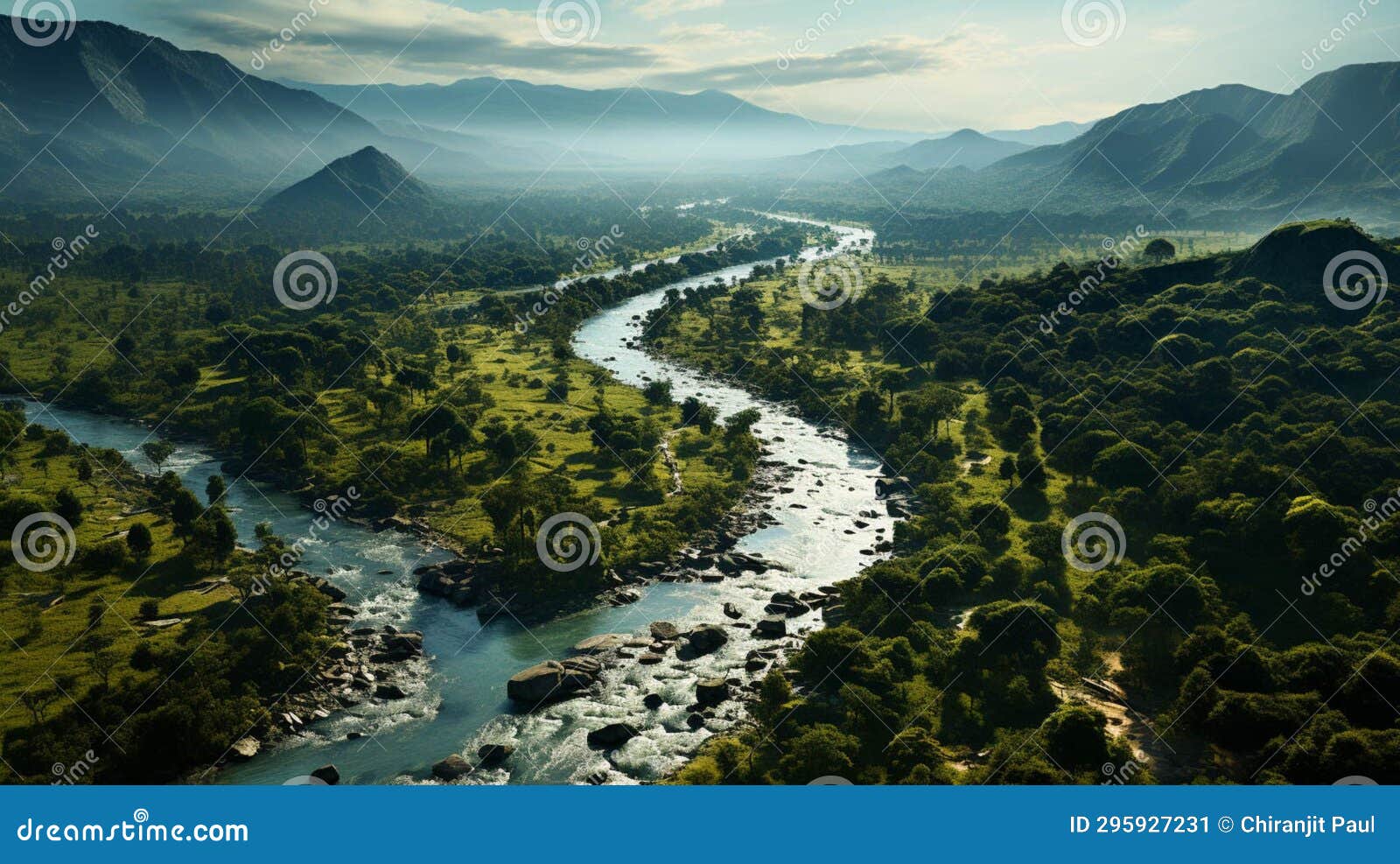 Aerial Beautiful Shot of a Long Run River through the Jungle Stock ...