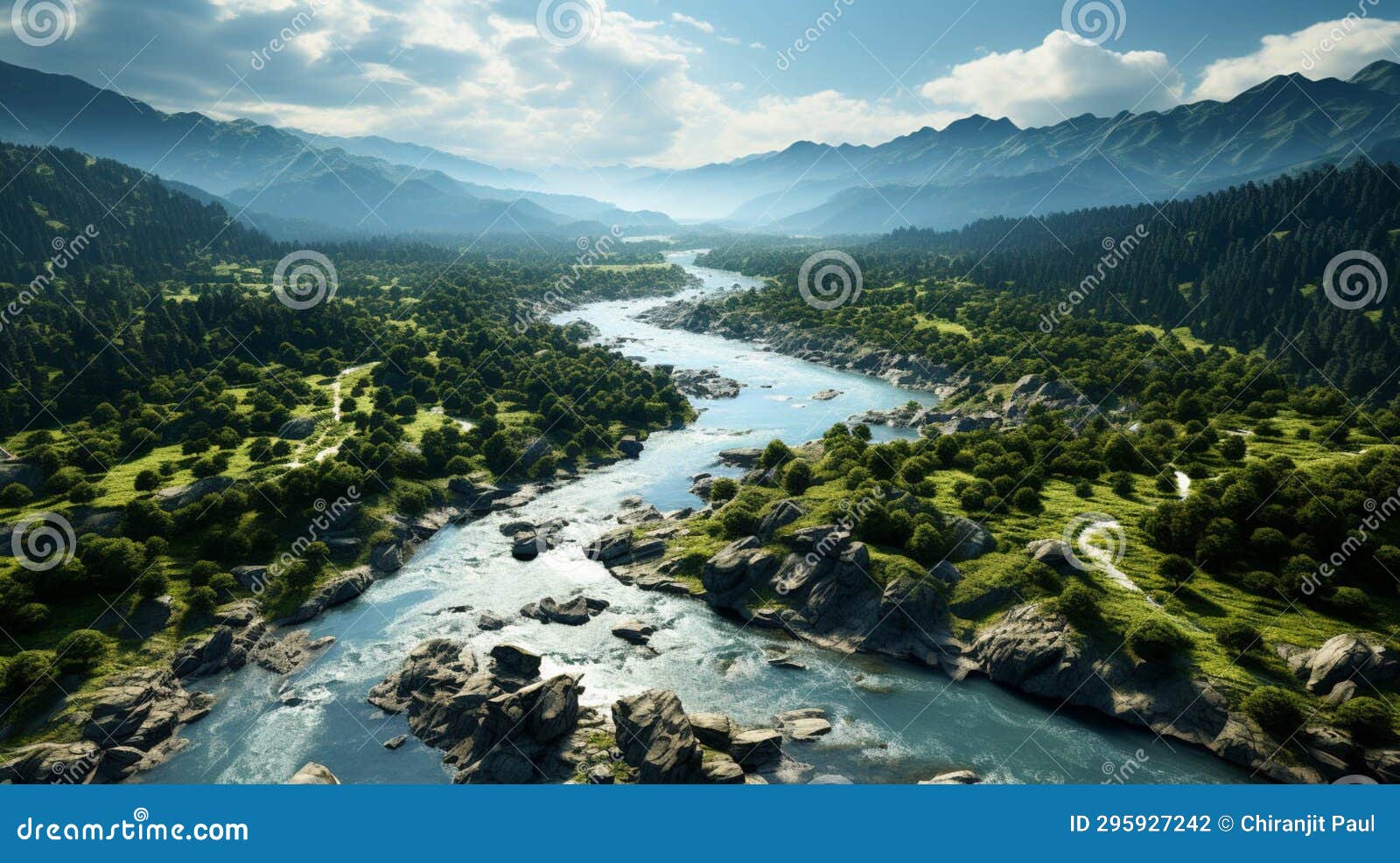 Aerial Beautiful Shot of a Long Run River through the Jungle Stock ...