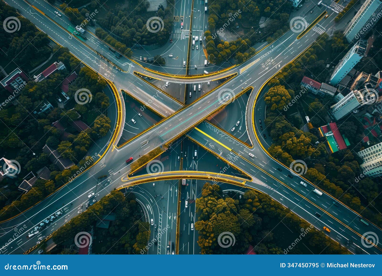 Aerial Bird S Eye View of an Automobile Intersection in the City Stock ...