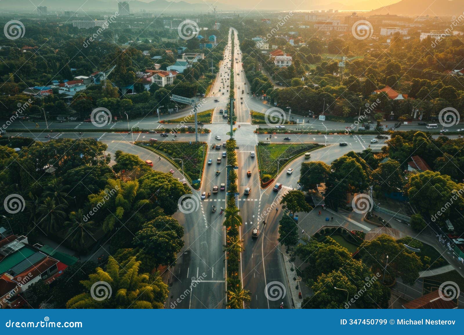 Aerial Bird S Eye View of an Automobile Intersection in the City Stock ...