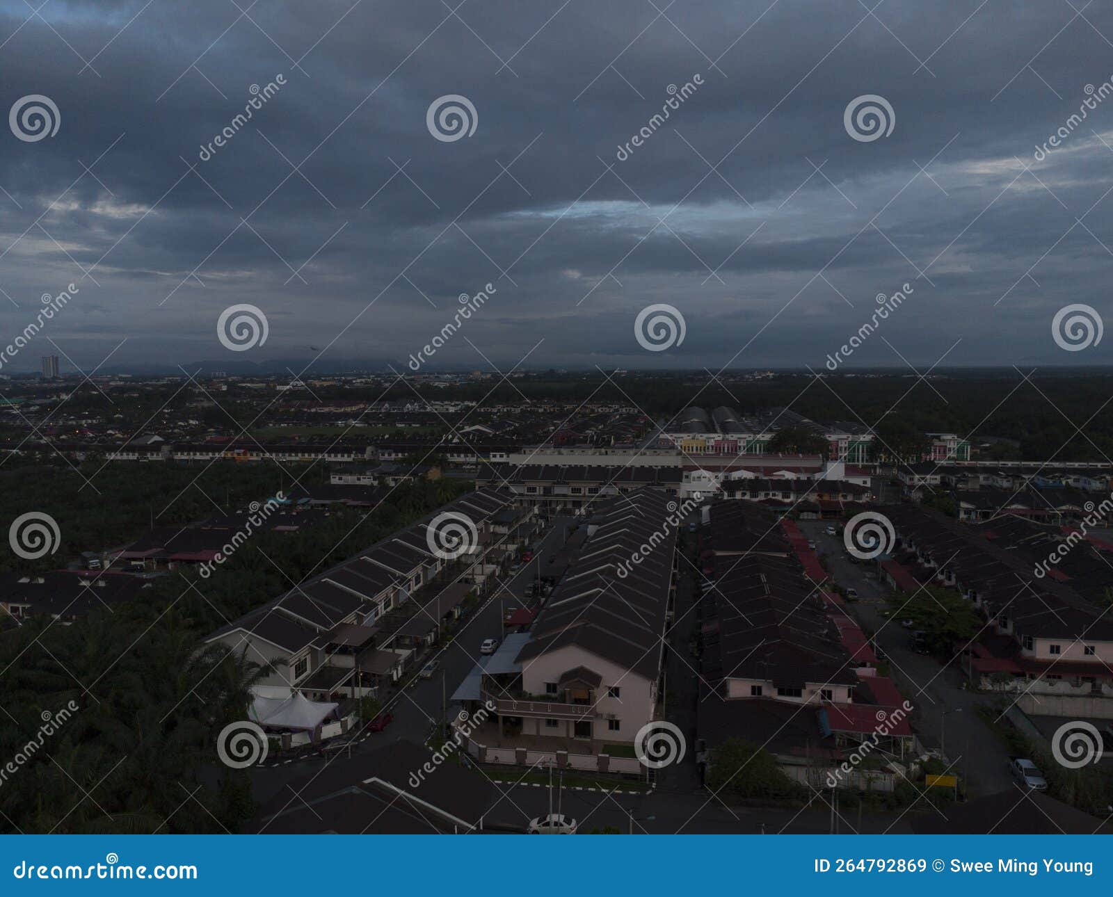 Aerial Blue Hour Night Suburb Sky Scene Stock Image - Image of tree ...