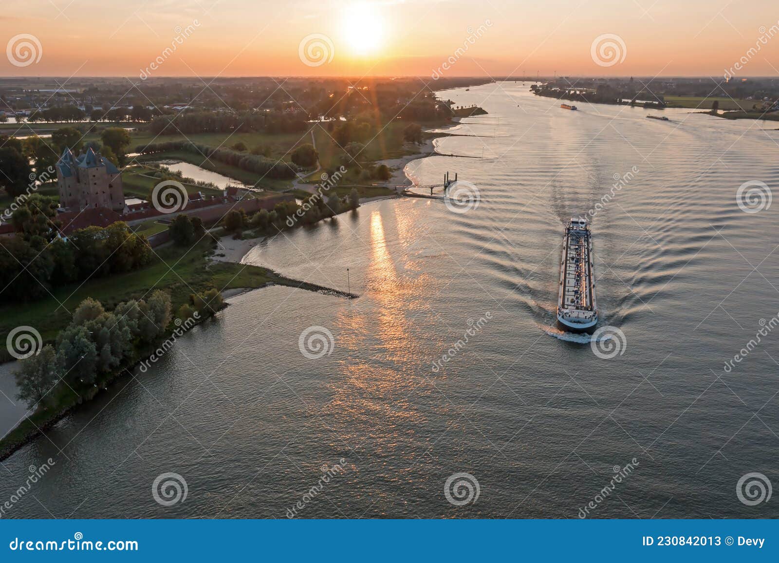 Aerial from Castle Loevestein and the River Merwede in the Netherlands ...