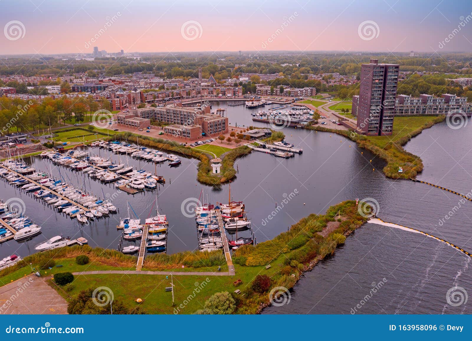 Aerial from the City and Harbour in Almere in Netherlands Stock Photo ...