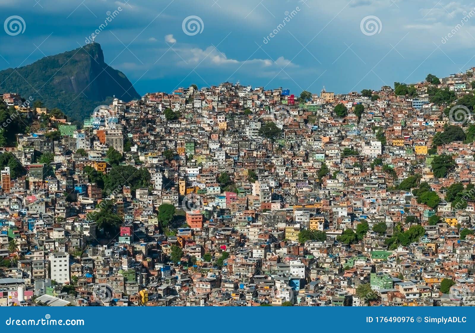 Aerial Close Up of Favela Spread Out on the Mountain Stock Photo ...