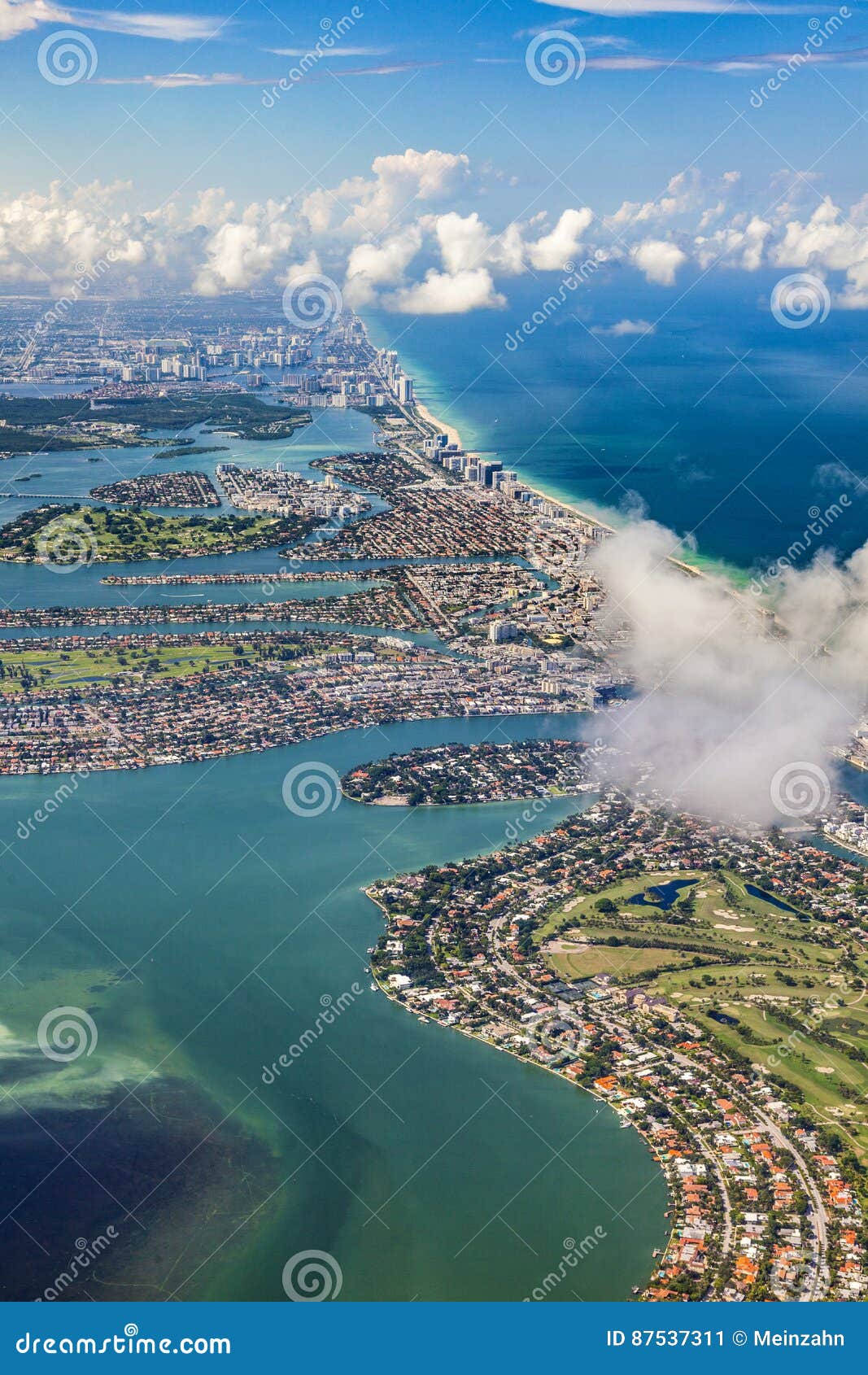 Aerial of coastline Miami stock image. Image of water - 87537311