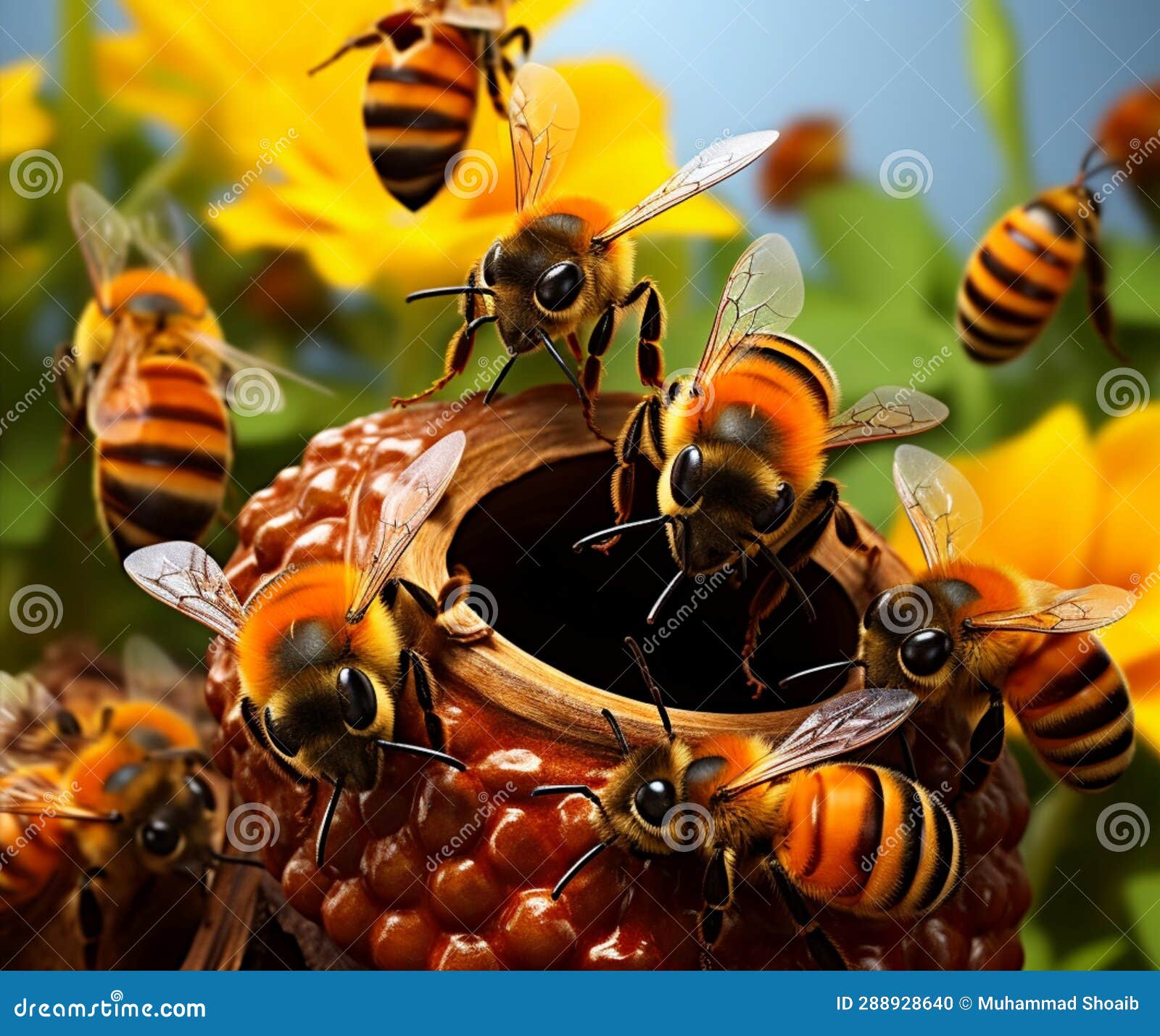 Aerial Dance Bees and Bugs Encircle a Bustling Hive in Harmonious ...
