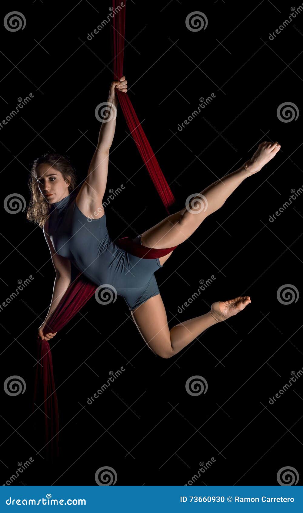 Aerial Dancer Woman on Black Stock Photo - Image of lifestyle ...